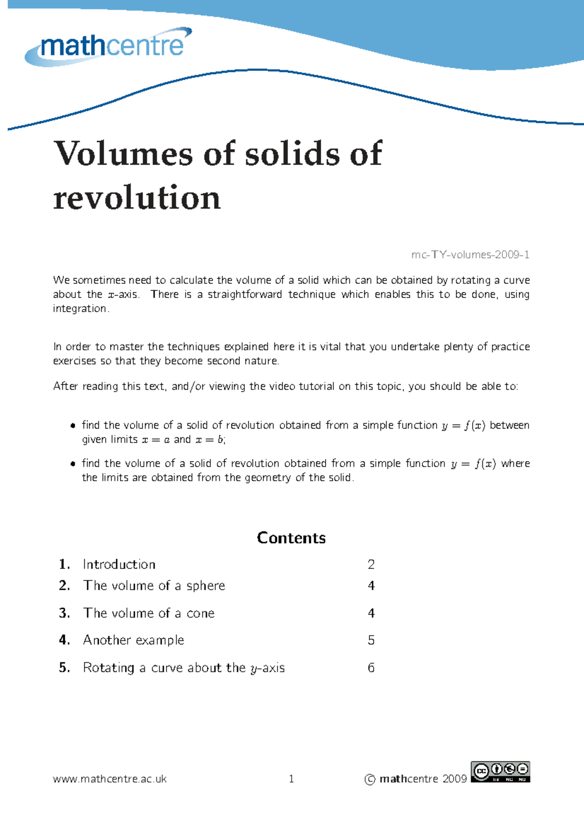 Volumes of Solids of Revolution - MATH 2009 Lecture Notes - Studocu