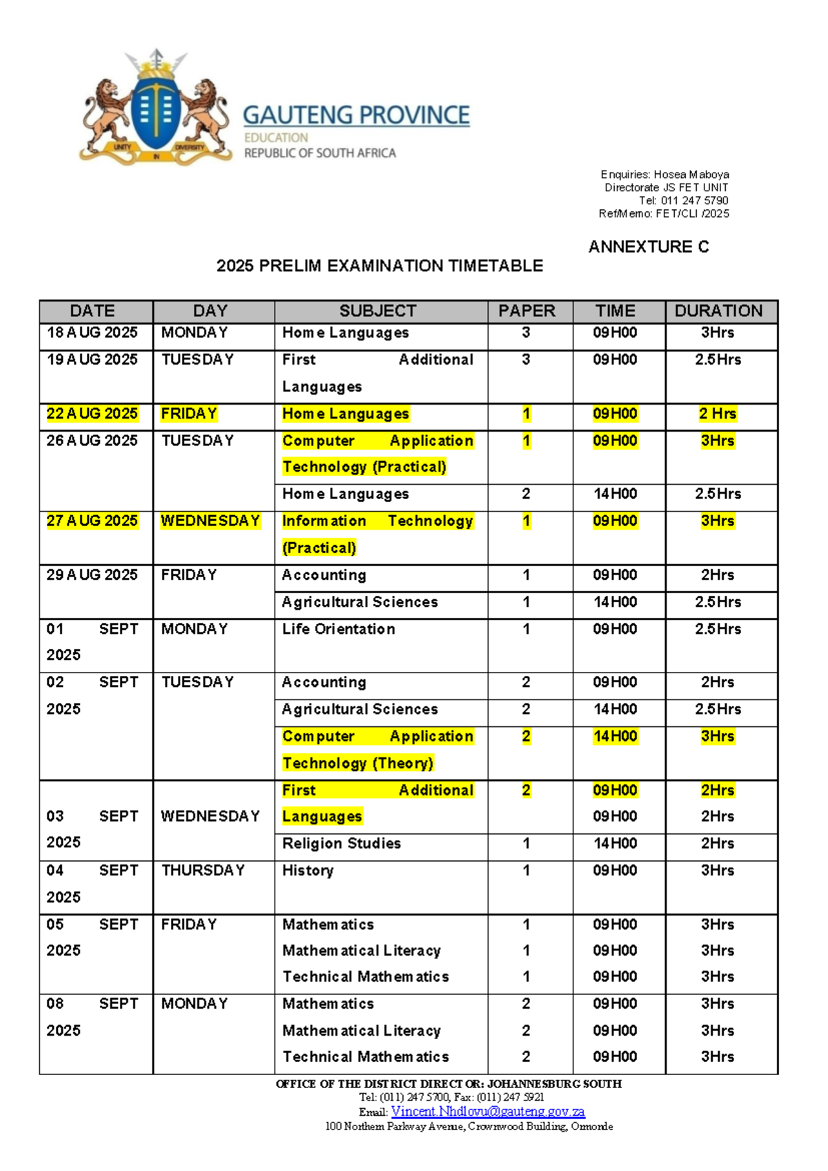 JS (D11) 2025 Prelim Exam Timetable for Home Languages & More - Studocu