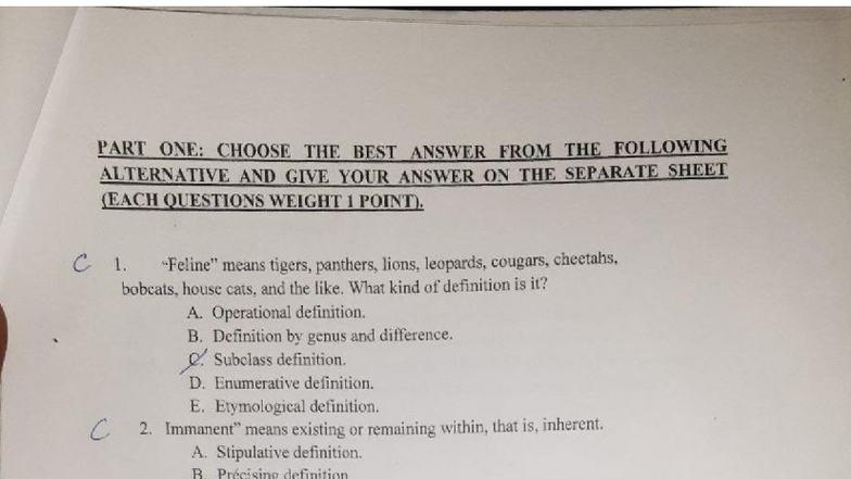 Hr U Logic Midterm Exam - Multiple Choice & Matching Questions - Studocu