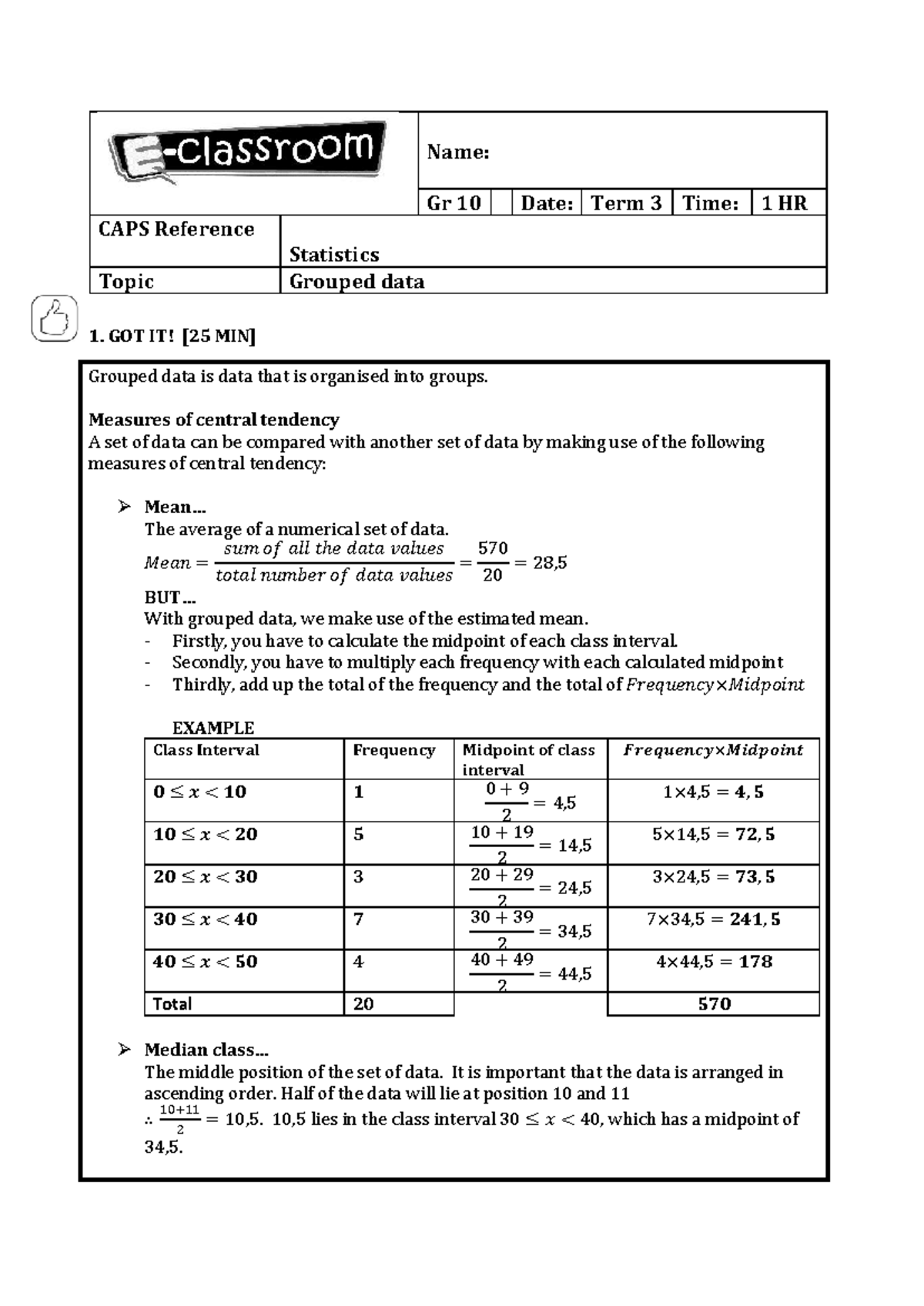 Gr10 T3 Statistics: Understanding Grouped Data and Analysis - Studocu
