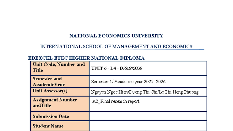 NEU BTEC HND Unit 6 L4 A2_Final Project Report Template - Studocu