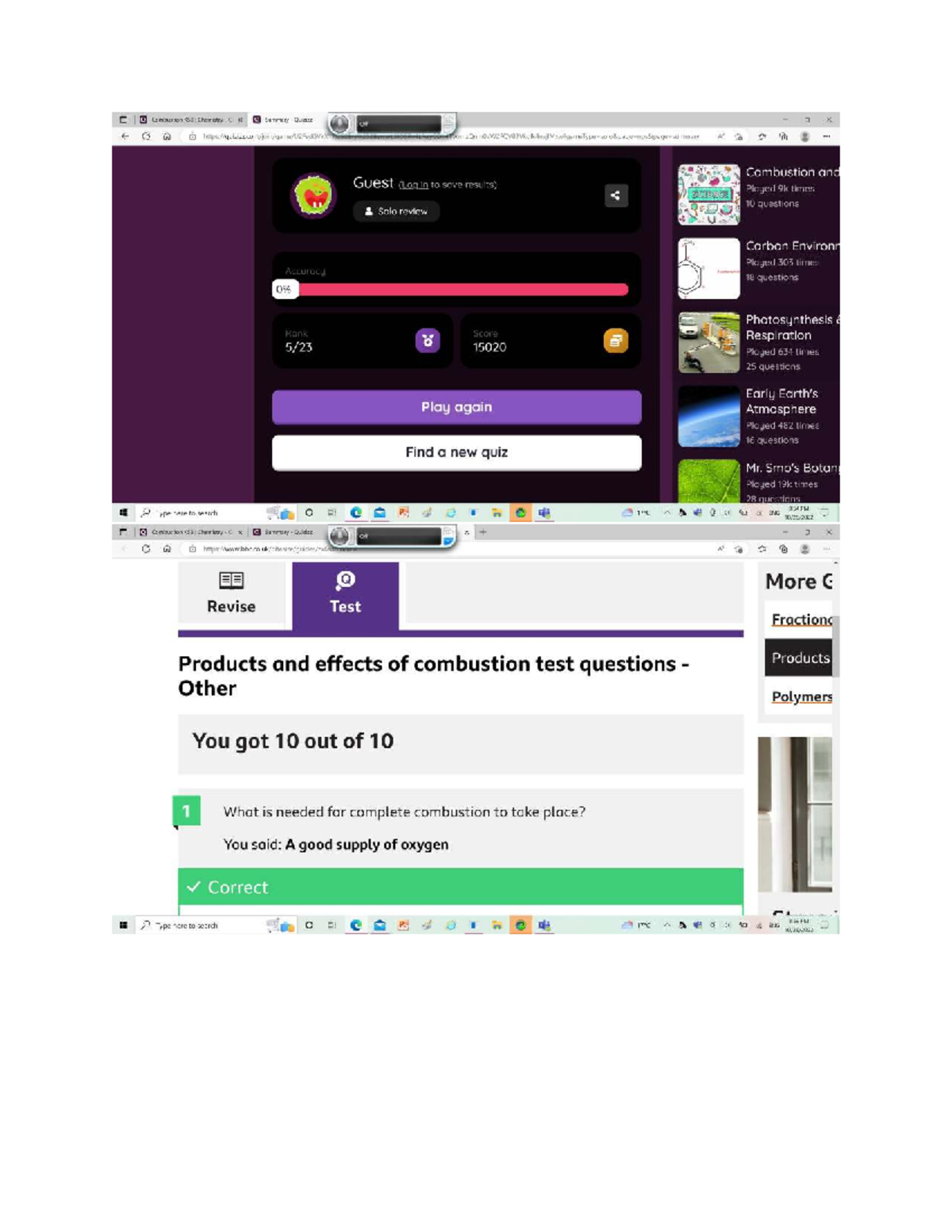 Combustion KS3 Chemistry Summary Quizizz Review - Studocu