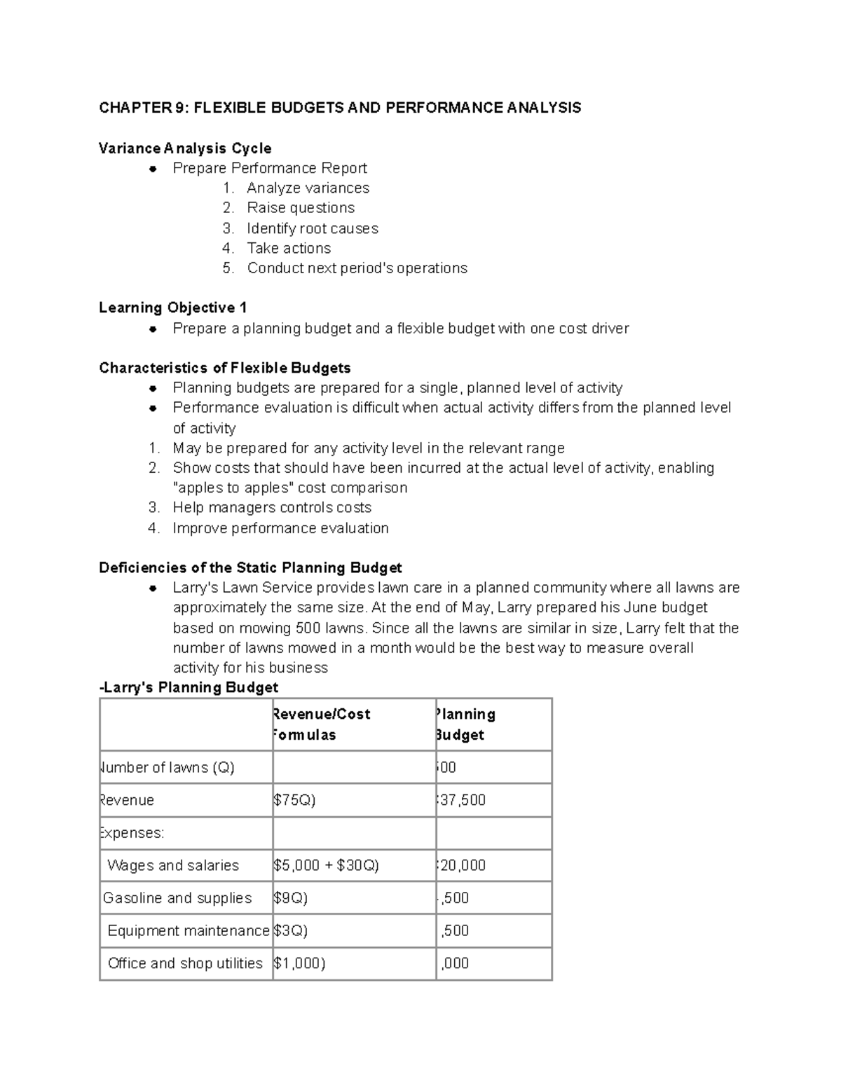 Chapter 9: Flexible Budgets & Performance Analysis Overview - Studocu