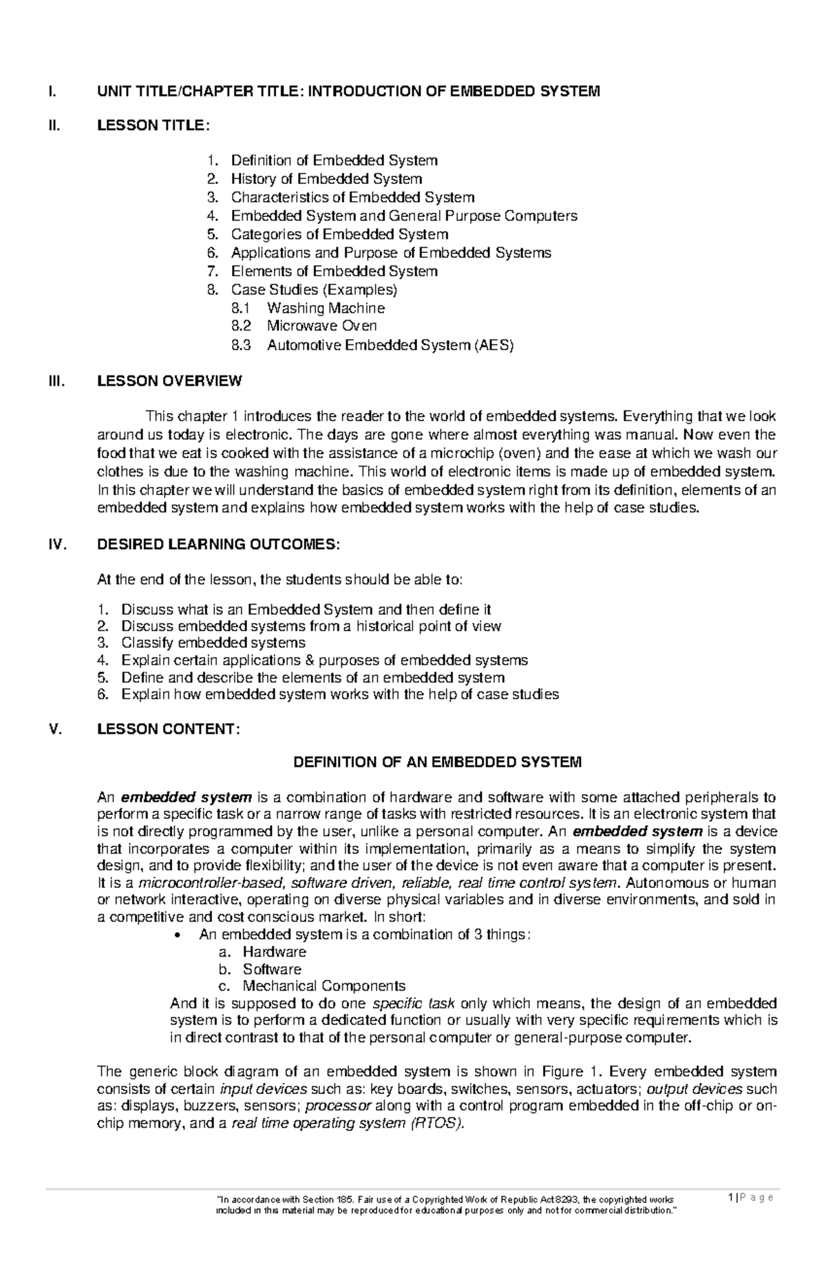 Chapter 1 Introduction OF Embedded System - “In accordance with Section 185. Fair use of a - Studocu