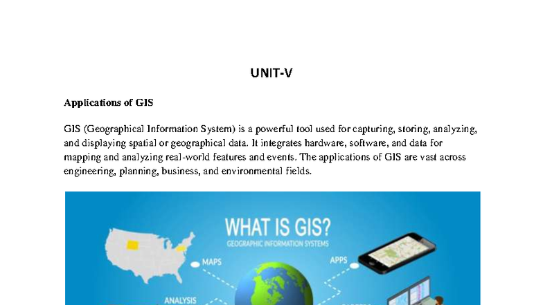 RS&GIS UNIT-V: Applications of GIS in Planning and Analysis - Studocu