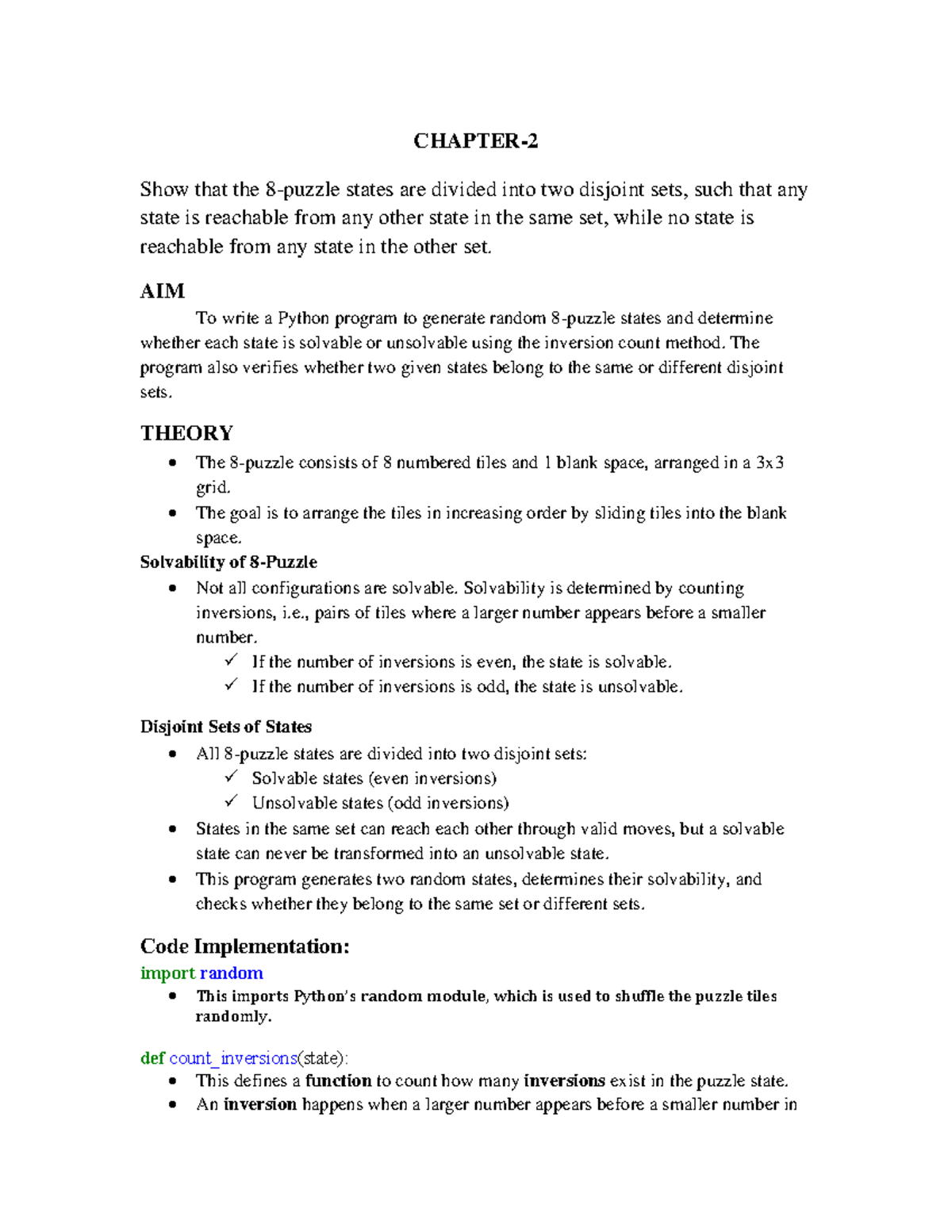 Chapter 2: Disjoint Sets and Solvability of States in Python - Studocu