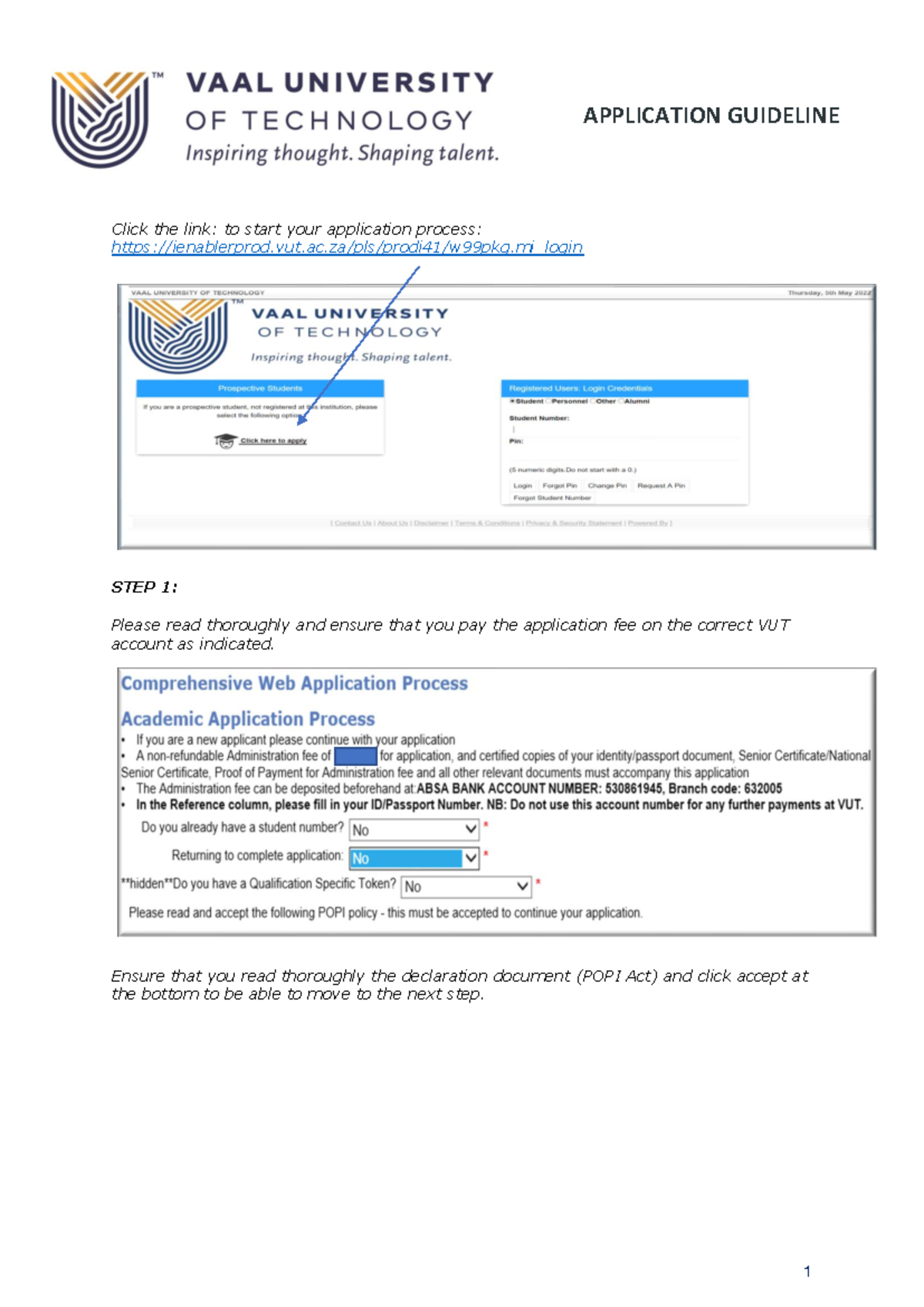 VUT Online Application Guidelines: Step-by-Step Process - Studocu