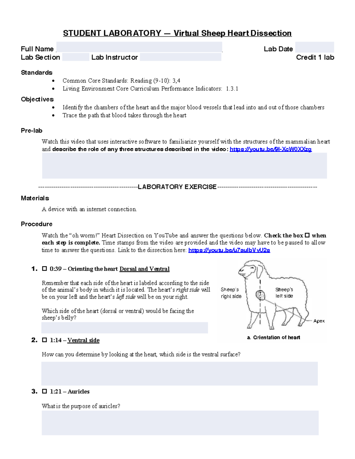 12 Virtual Sheep Heart Dissection Lab Report and Analysis - Studocu