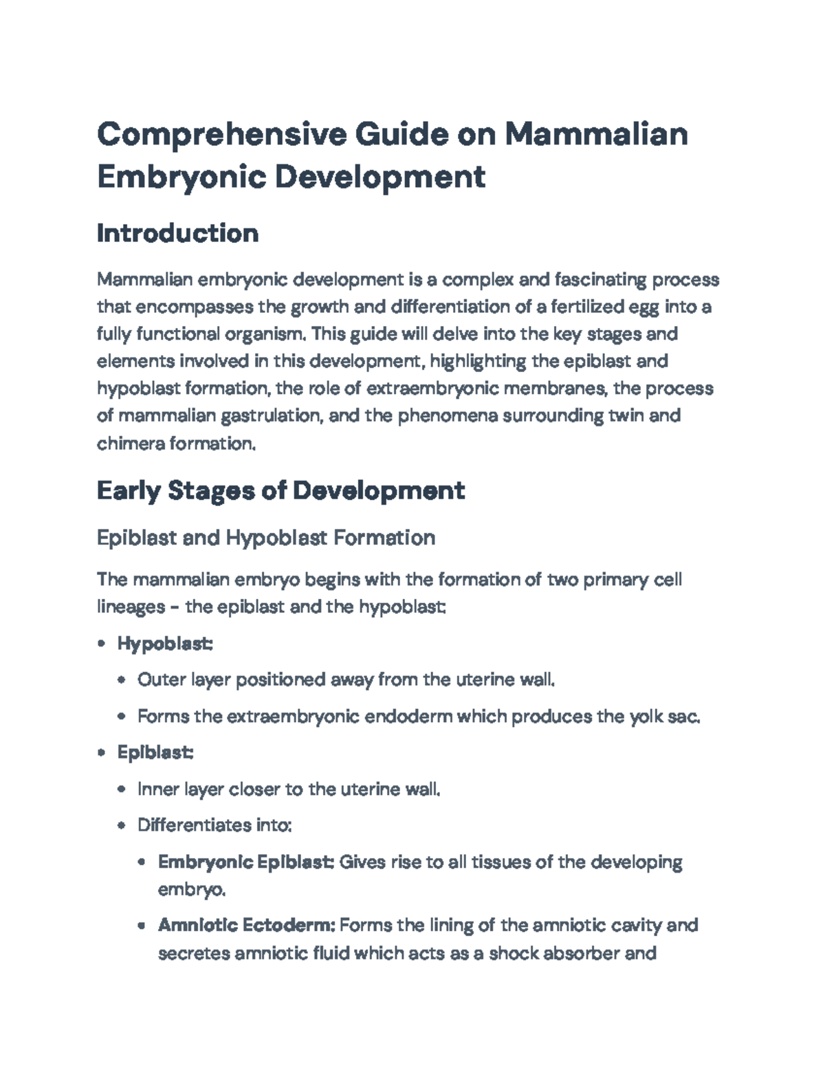 Mammalian Embryonic Development: Key Stages and Processes Guide ...