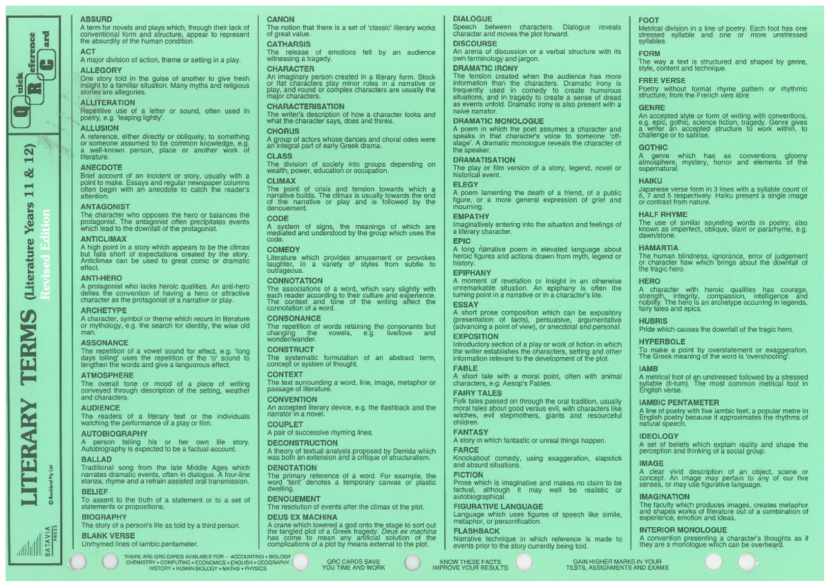 Glossary of Literary Terms - ABSURD CANON DIALOGUE FOOT A term for ...