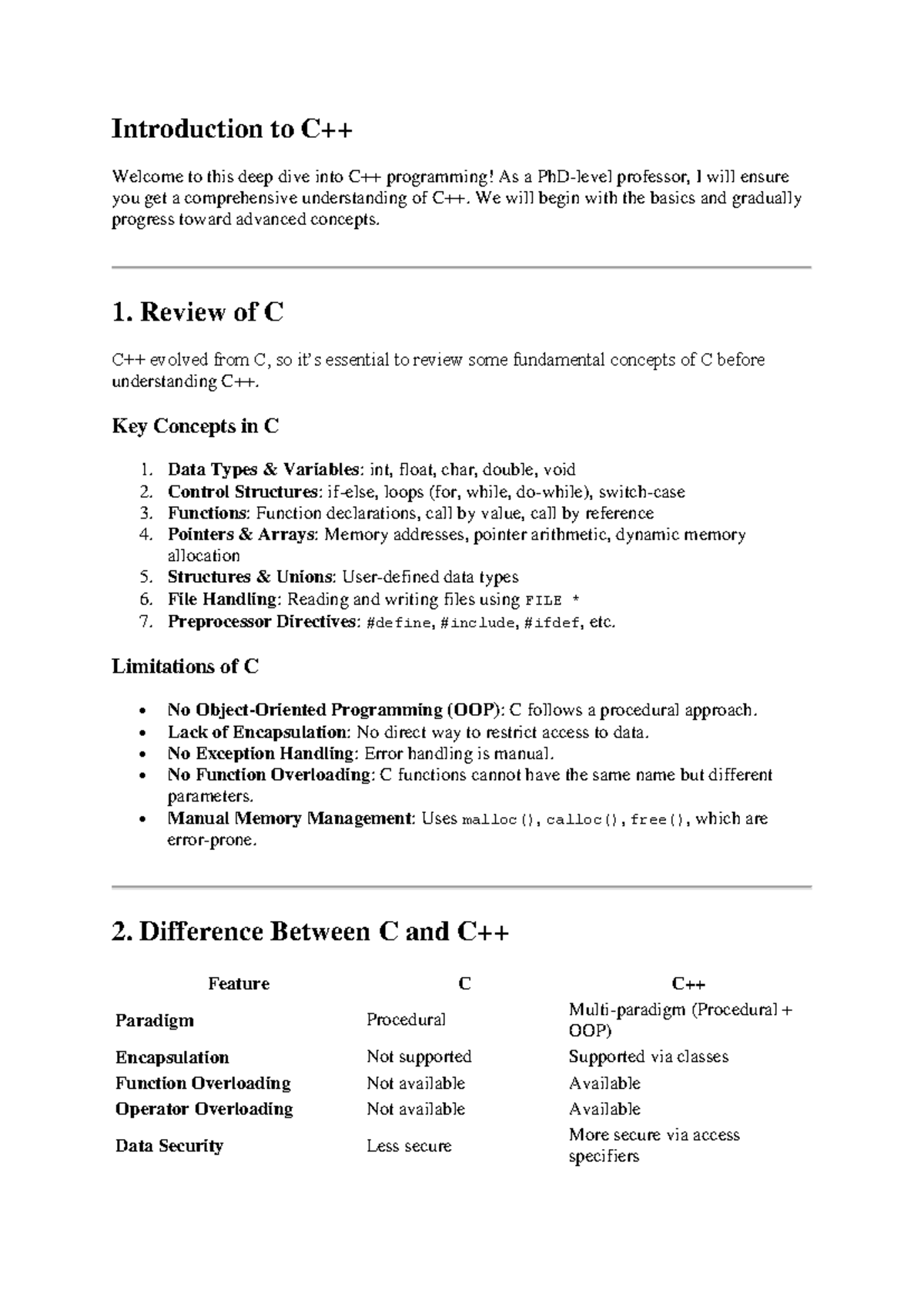 Introduction to C++ Programming: Units 1 & 2 Overview - Studocu