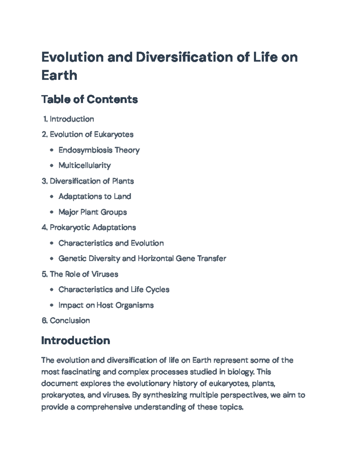 Evolution and Diversification of Life on Earth: A Comprehensive ...