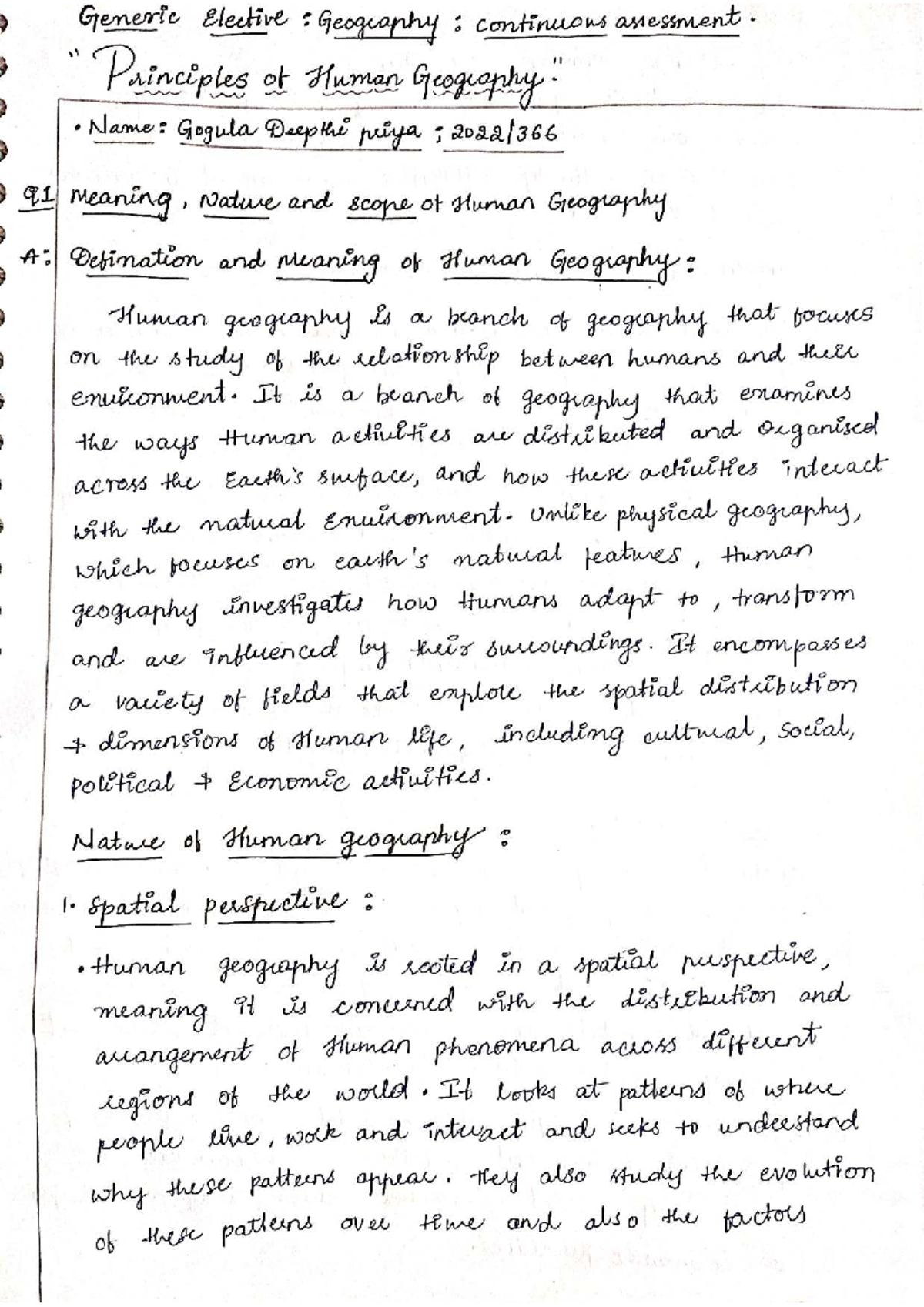 Geography SEM 5: Human Geography Continuous Assessment Insights - Studocu