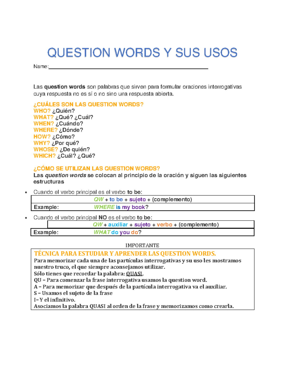 Question Words and Their Uses: A Study Guide for Spanish Interrogatives ...