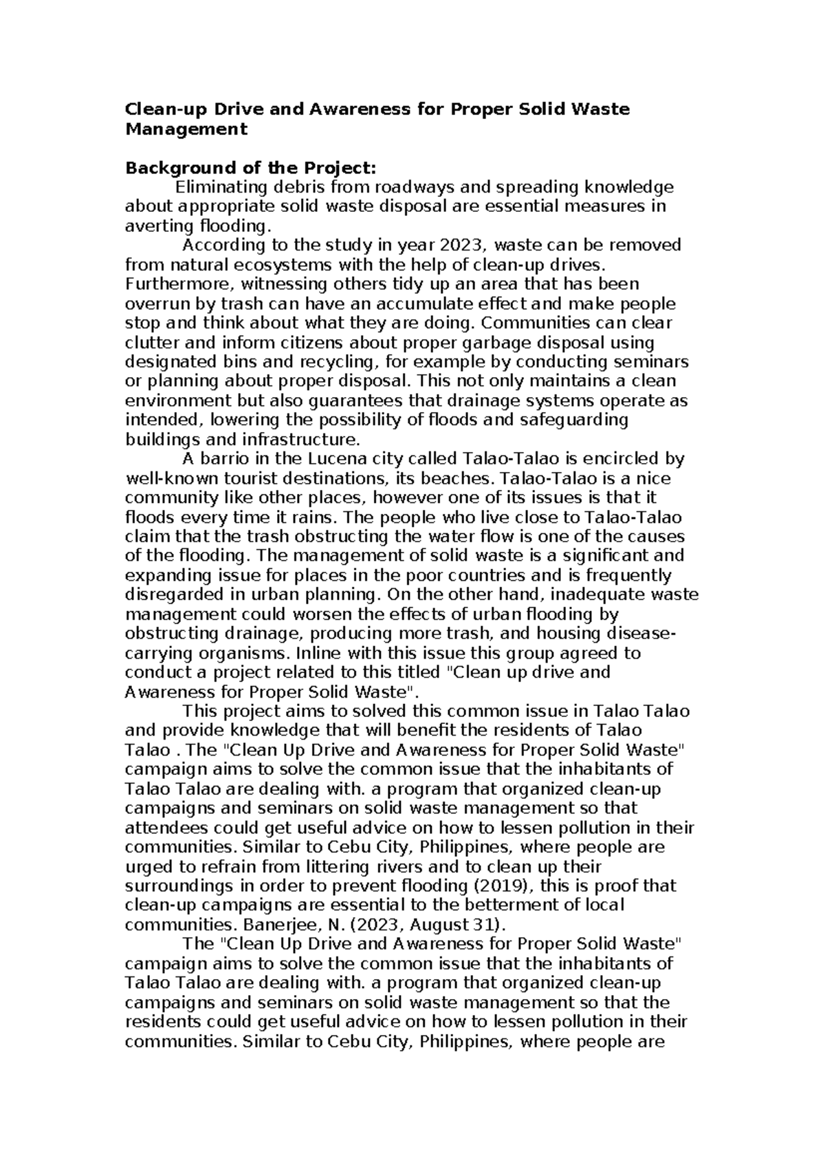 NSTP Proposal: Clean-Up Drive & Awareness for Solid Waste Management ...