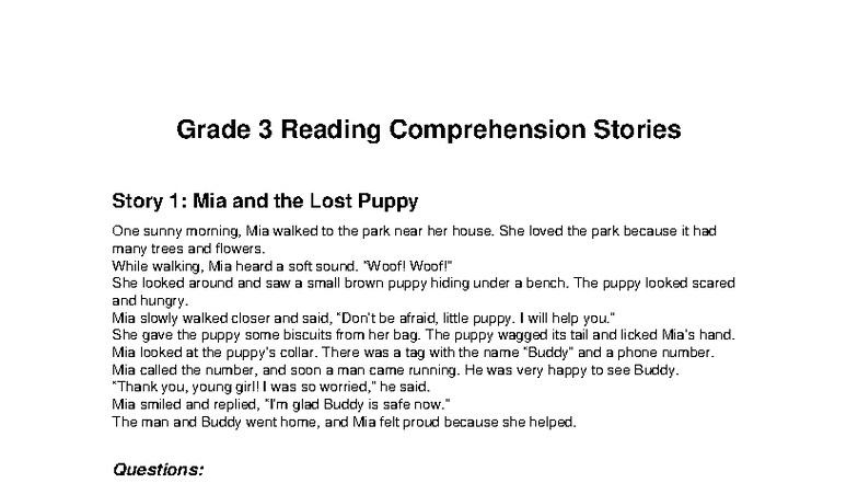 Grade 3 Reading Comprehension Stories: Engaging Tales for Young Readers ...
