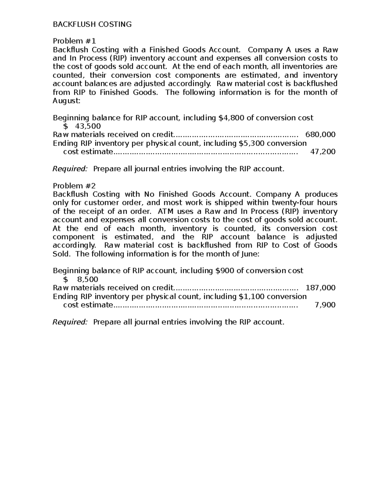 Backflush Costing: Journal Entries for RIP Inventory Management - Studocu