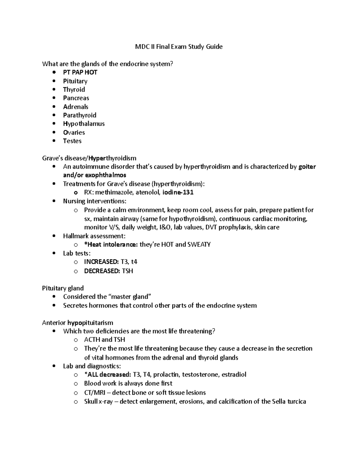 MDC II Final Exam Study Guide: Endocrine System & Diabetes Insights ...