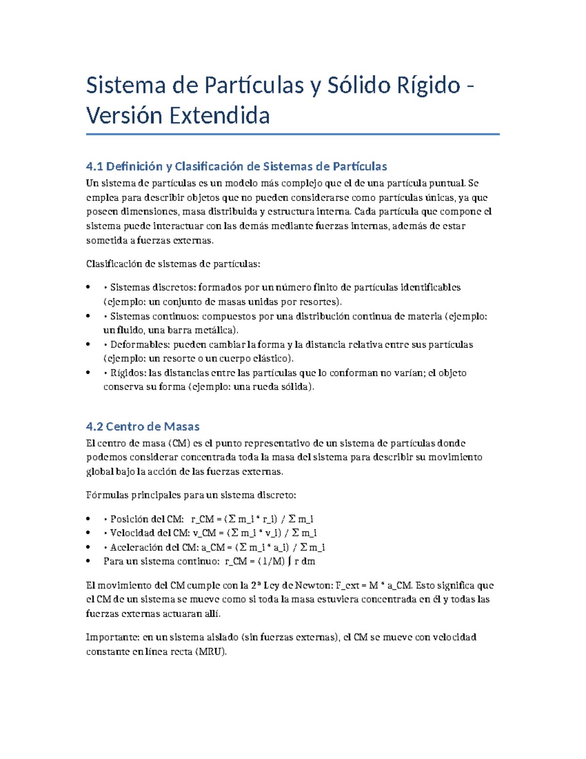 Sistema de Partículas y Sólido Rígido: Definición y Clasificación - Studocu