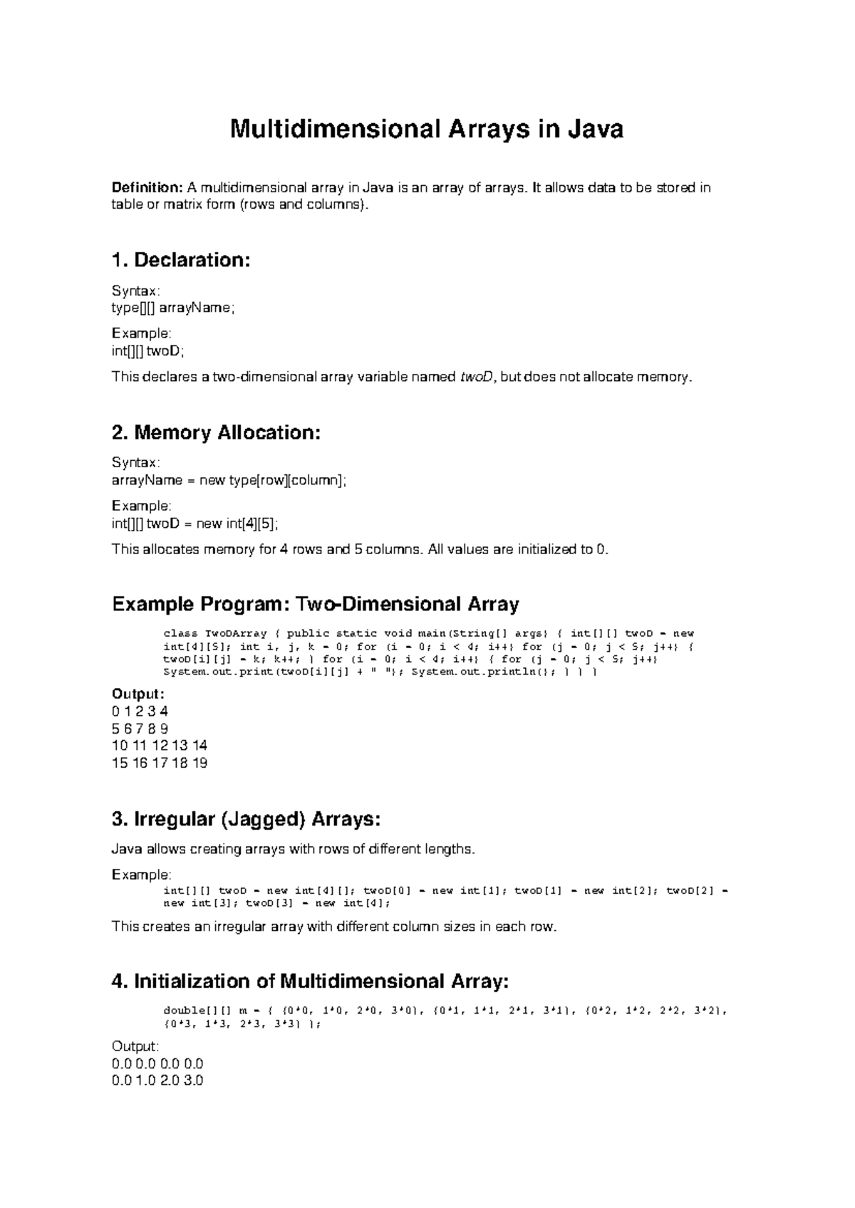 Multidimensional Arrays in Java: Concepts and Examples - Studocu