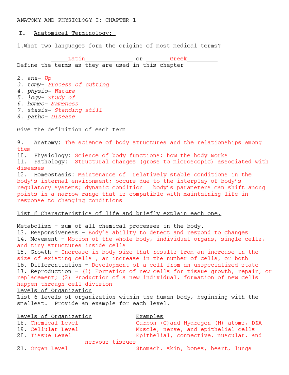 Chapter 1 Worksheet - ANATOMY AND PHYSIOLOGY I: CHAPTER 1 I. Anatomical ...
