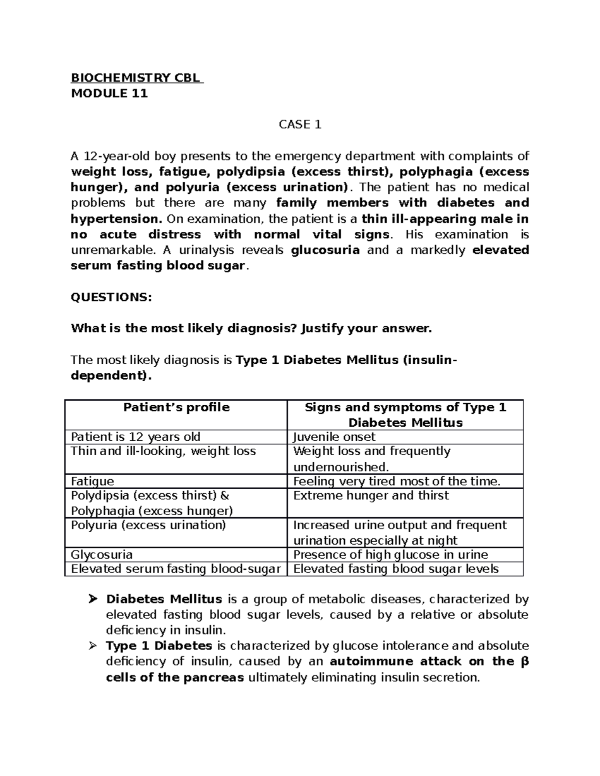 CASE Based Problems 3 - BIOCHEMISTRY CBL MODULE 11 CASE 1 A 12-year-old ...