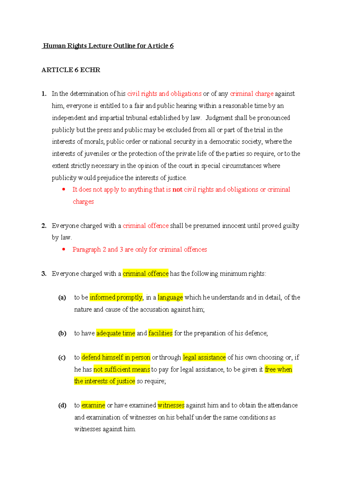 Week 5 - Human Rights Lecture Notes on Article 6 (ECHR) - Studocu
