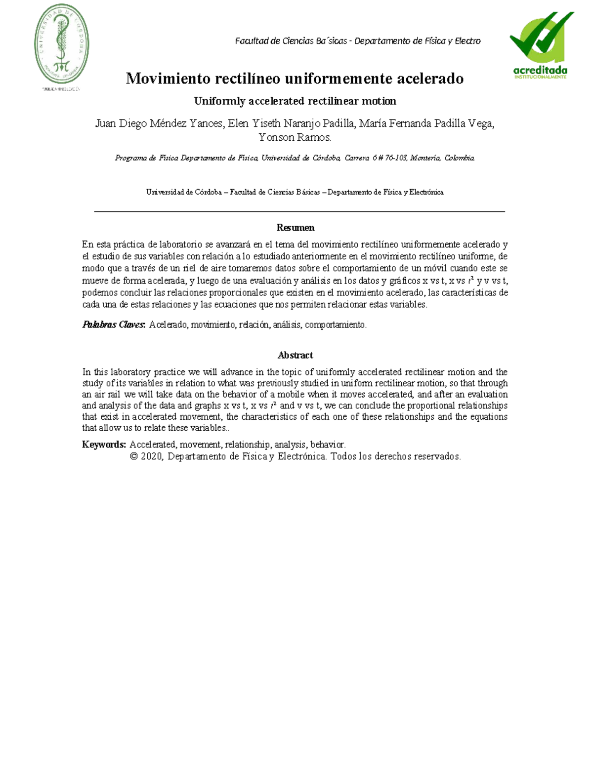 Movimiento Rectilíneo Uniformemente Acelerado (MRUA) - Práctica de ...