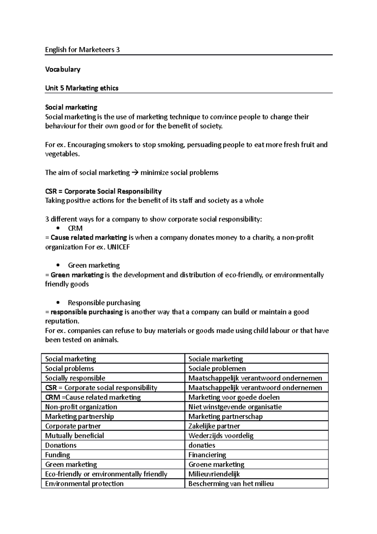English for Marketeers 3 Vocabulary: Marketing Ethics and Environment ...