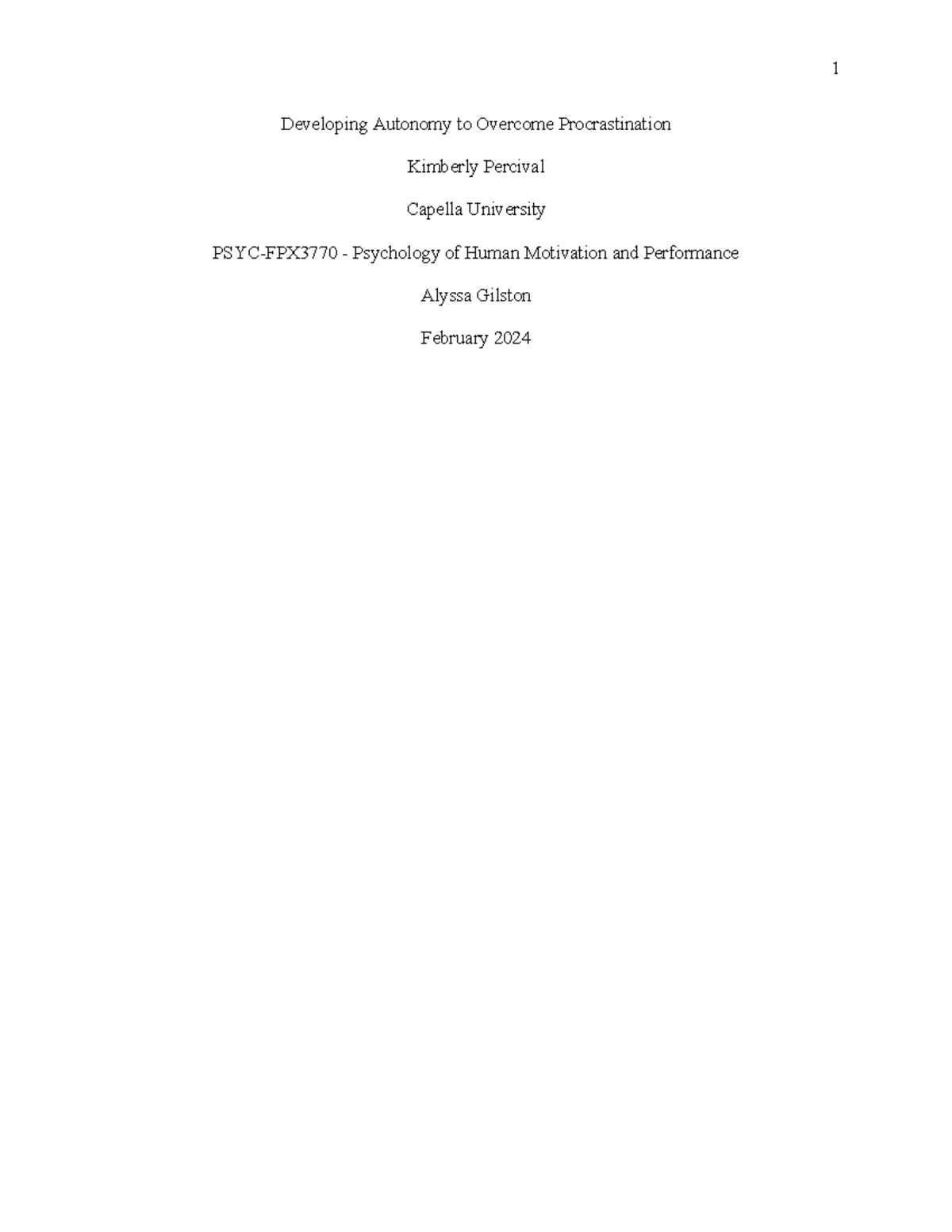 PSYC-FPX3770 Final Assessment: Overcoming Procrastination Through ...