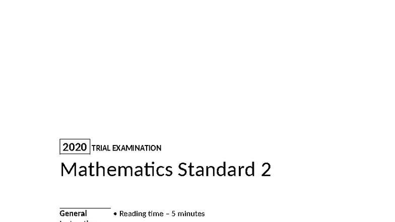 2020 Year 12 Mathematics Standard 2 Trial Exam Paper - Studocu