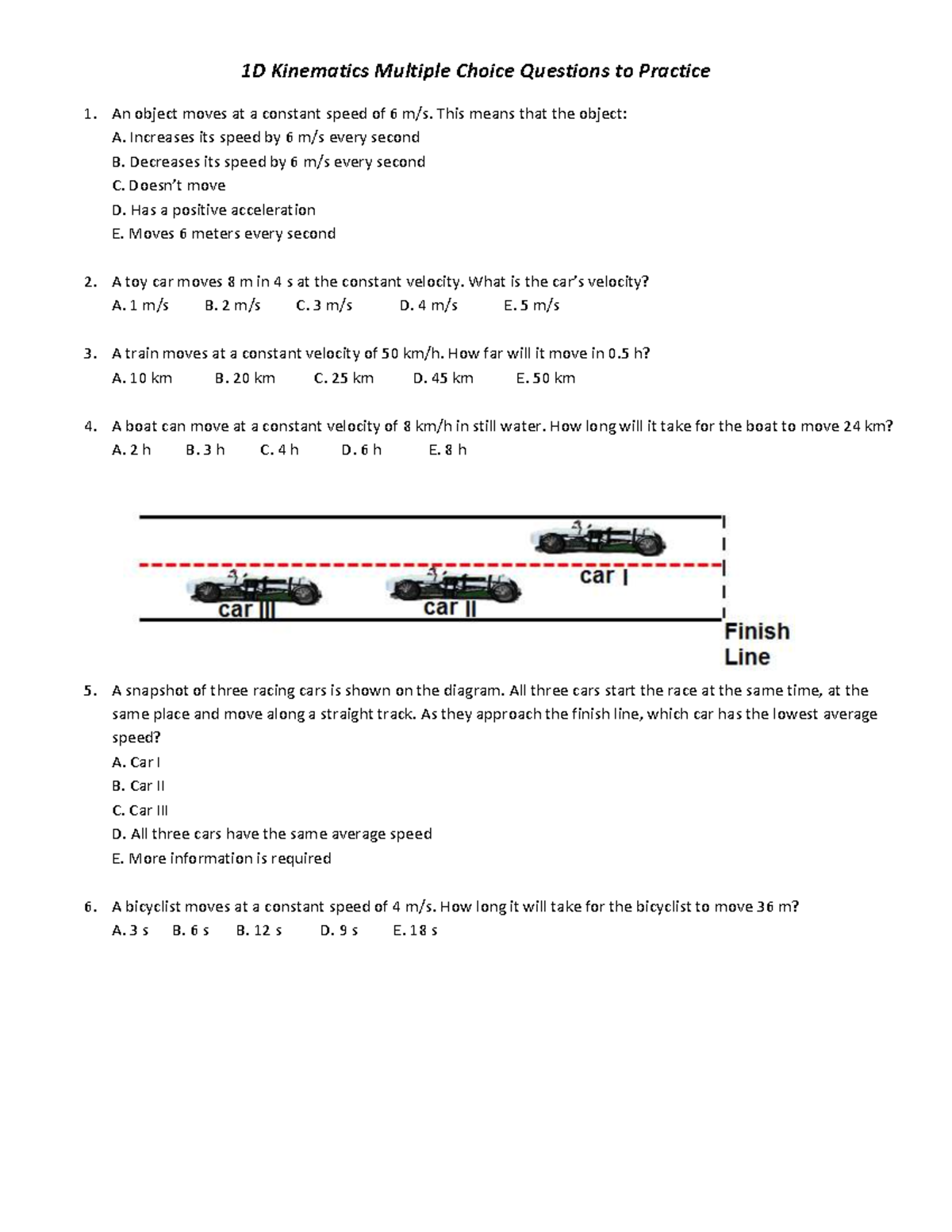 1D Kinematics MCQ Practice Questions for Exam Preparation - Studocu