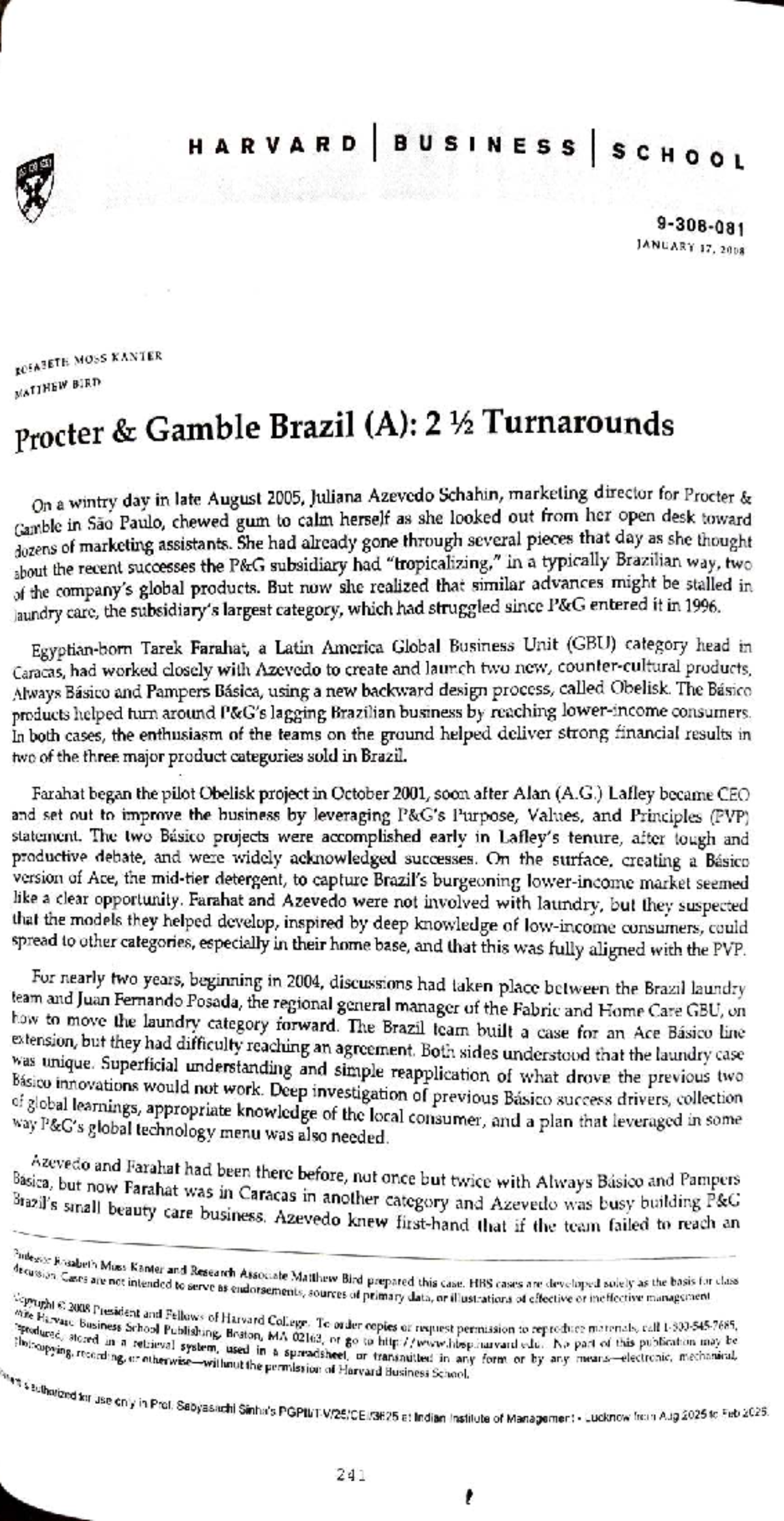 P&G Case Study: Brazil (A): 2½ Turnarounds and Market Innovations - Studocu