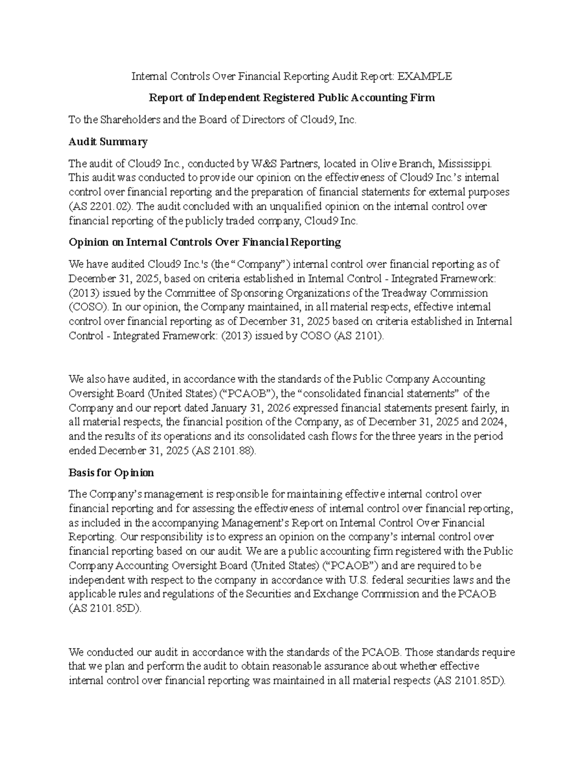 ACC 411 Module Seven Project: Internal Controls Audit Report Summary ...