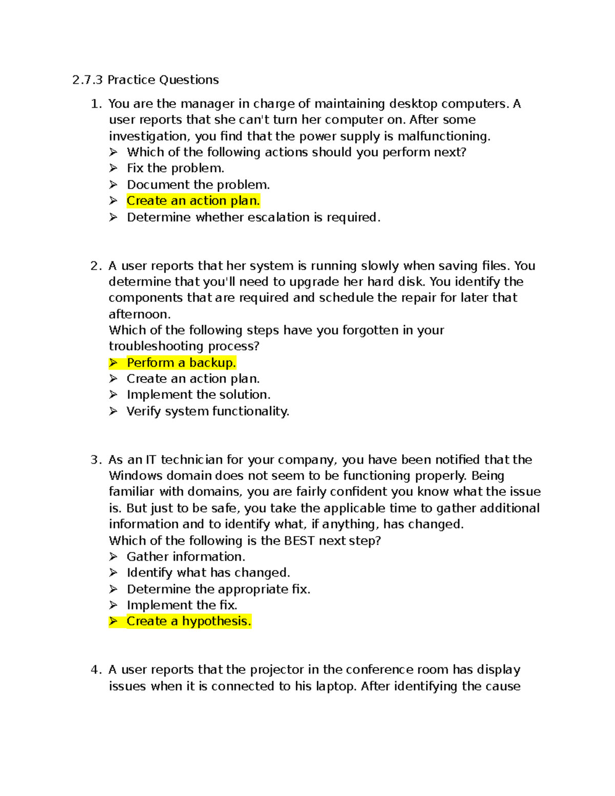 4-2 Quiz: IT Troubleshooting Process Practice Questions - Studocu