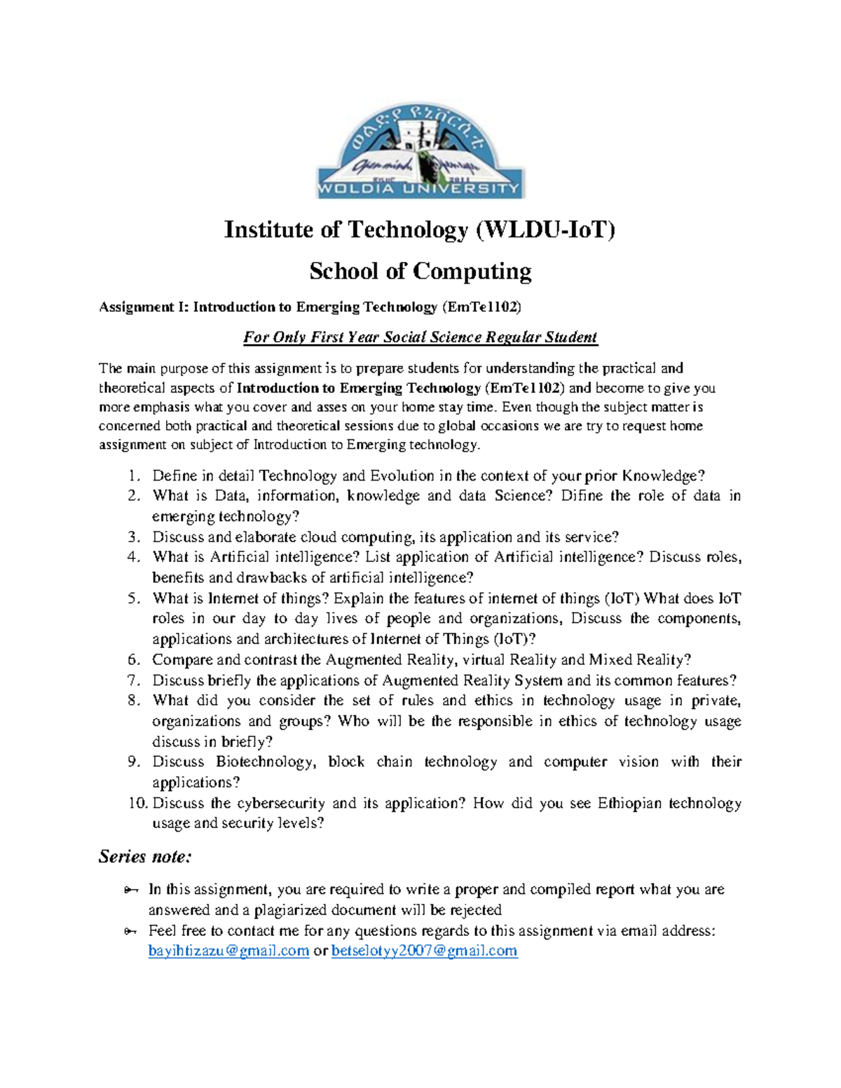 Emerging Technology Assignment (EmTe1102) Overview and Guidelines - Studocu
