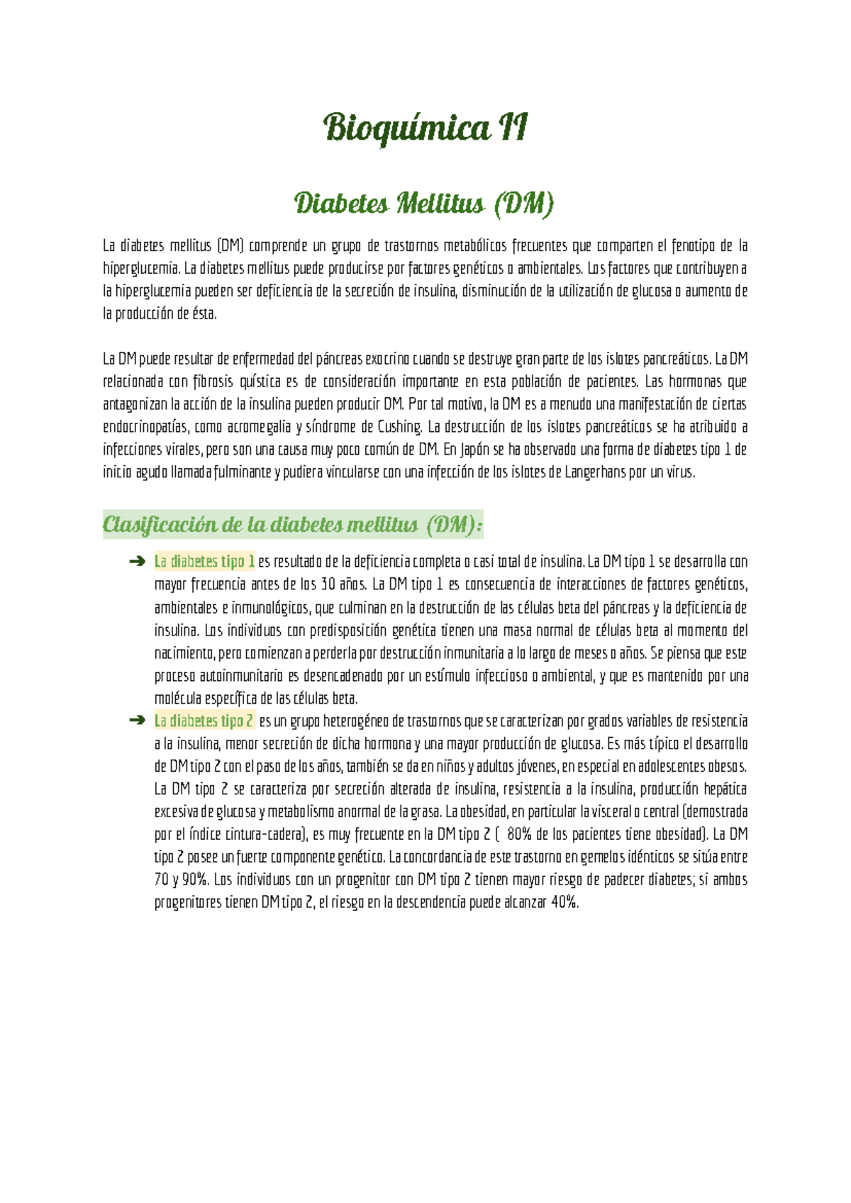Bioquímica II - Clasificación y Manifestaciones de la Diabetes Mellitus ...
