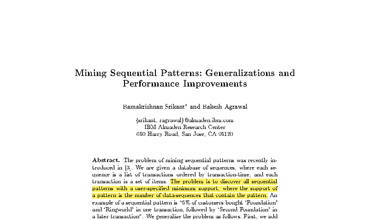 Mining Generalized Sequential Patterns: GSP Algorithm & Performance (EDBT96) - Studocu
