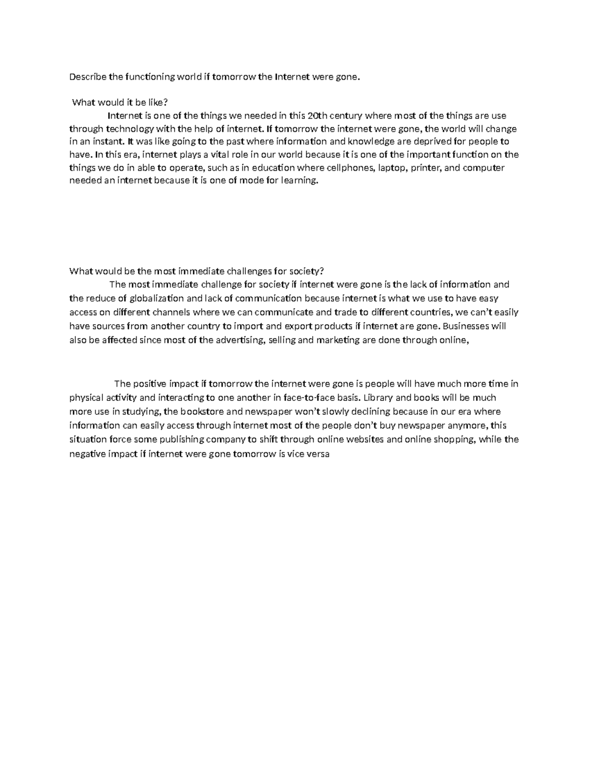 ACT 1 STS - assignment - Describe the functioning world if tomorrow the ...