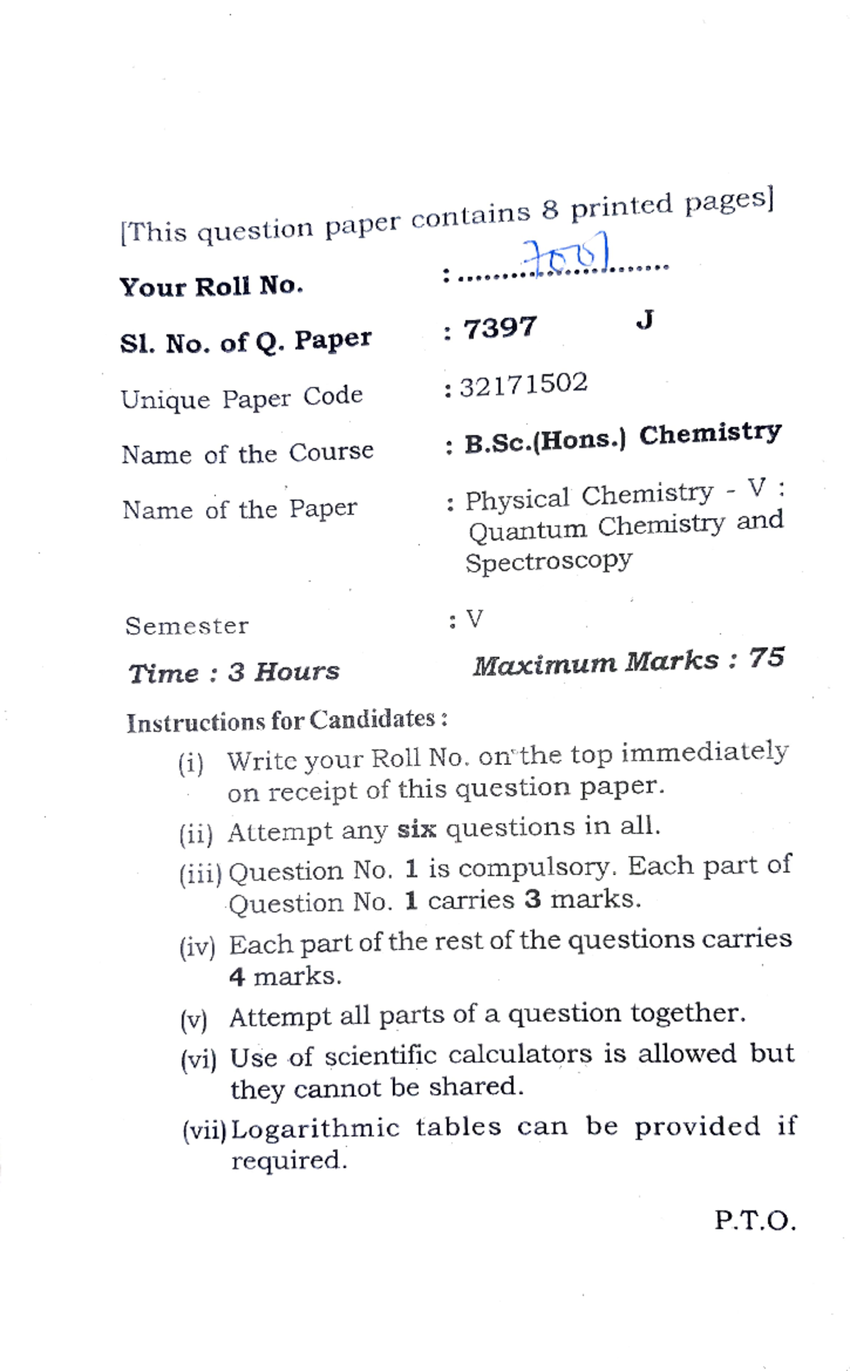 Quantum Previous Year DU Question Paper - Chemistry - Delhi University ...