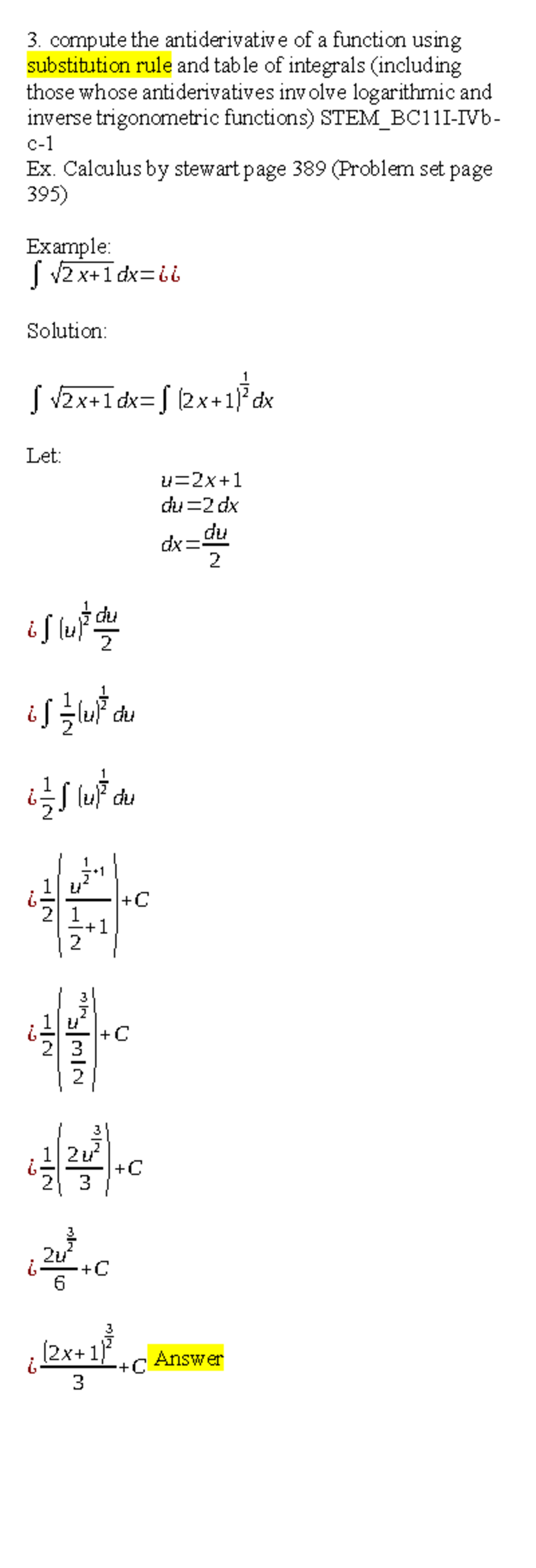 3B: Antiderivative Computation via Substitution in Calculus - Studocu