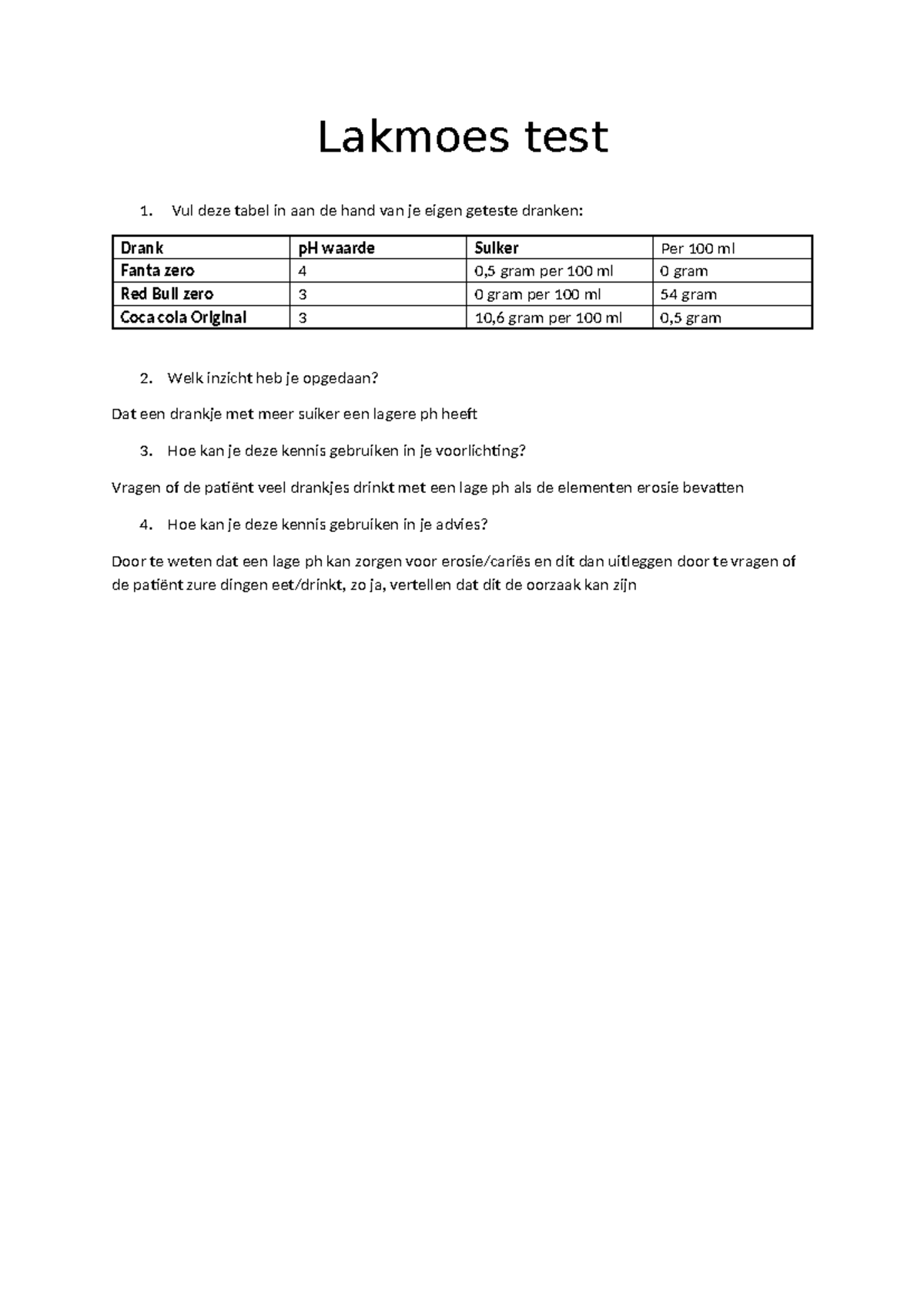 Lakmoes Test 1: Analyse van pH en Suiker in Dranken - Studeersnel