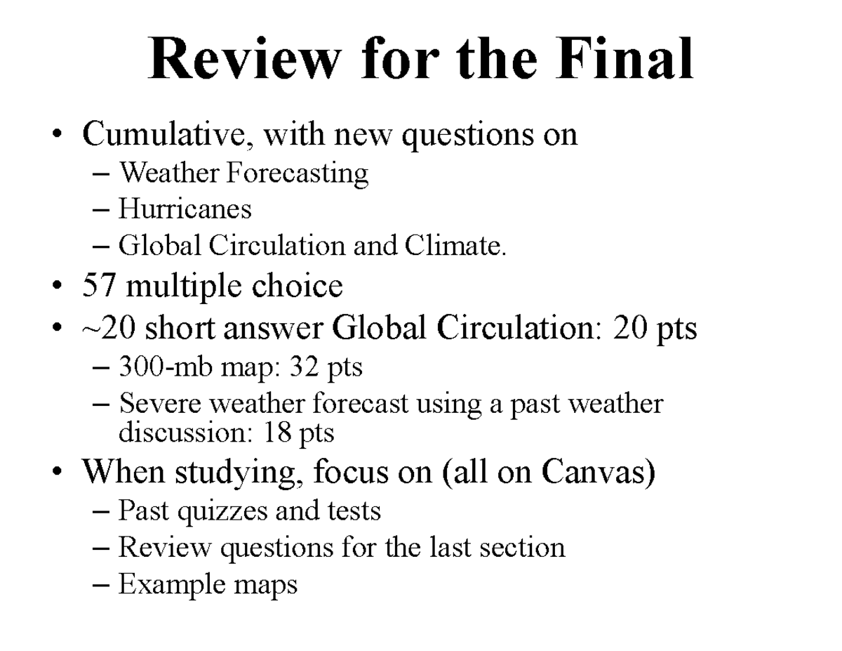 Weather Forecasting Techniques - Final Exam Review (MET101) - Studocu