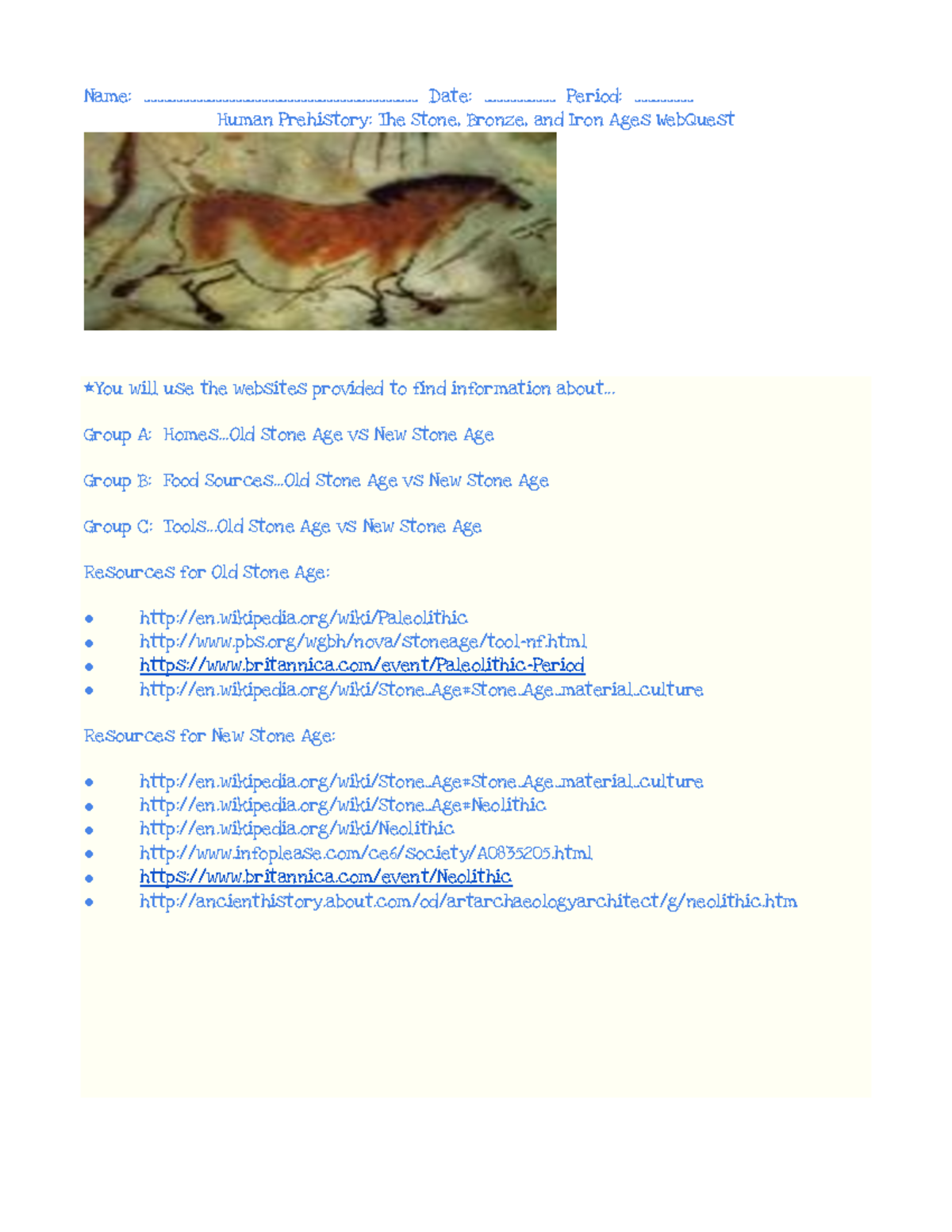 Human prehistory: The stone, bronze, and iron ages web quest - Studocu