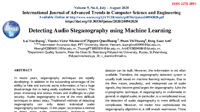 Detecting Audio Steganography using Machine Learning - Lai Van Duong et ...