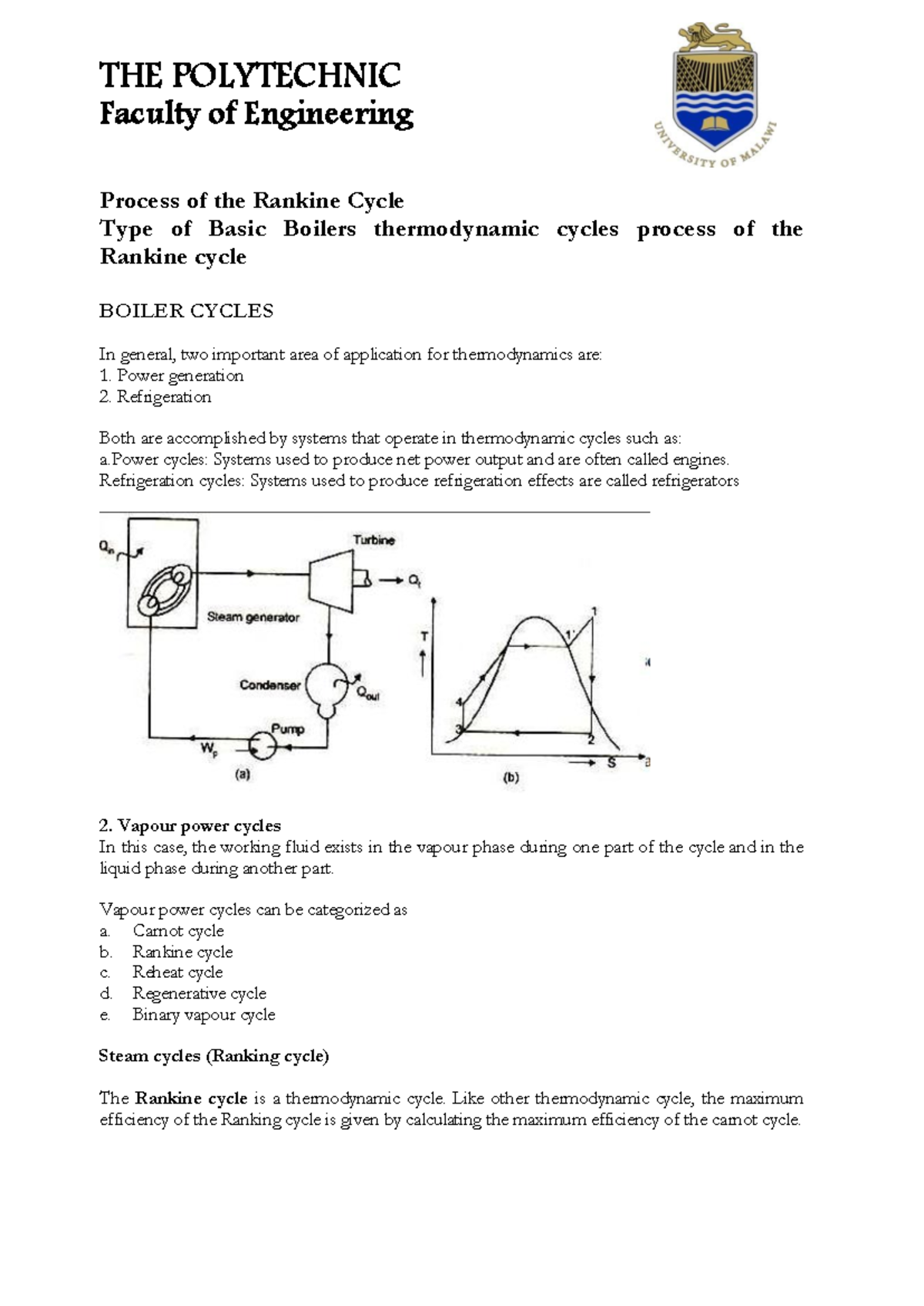 Rankine Cycle Process Overview for Engineering Course ...