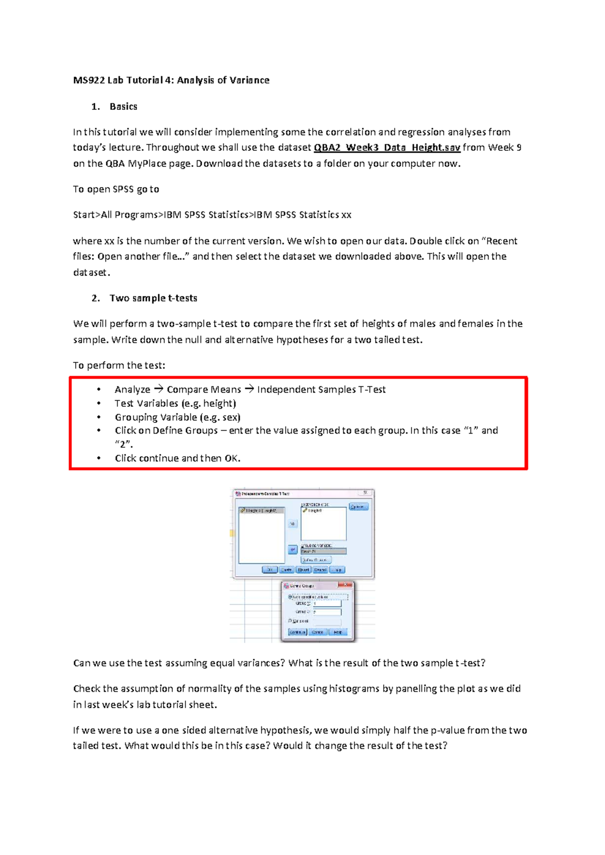 MS922 Lab Tutorial 4: Implementing ANOVA and T-Tests in SPSS - MS922 ...