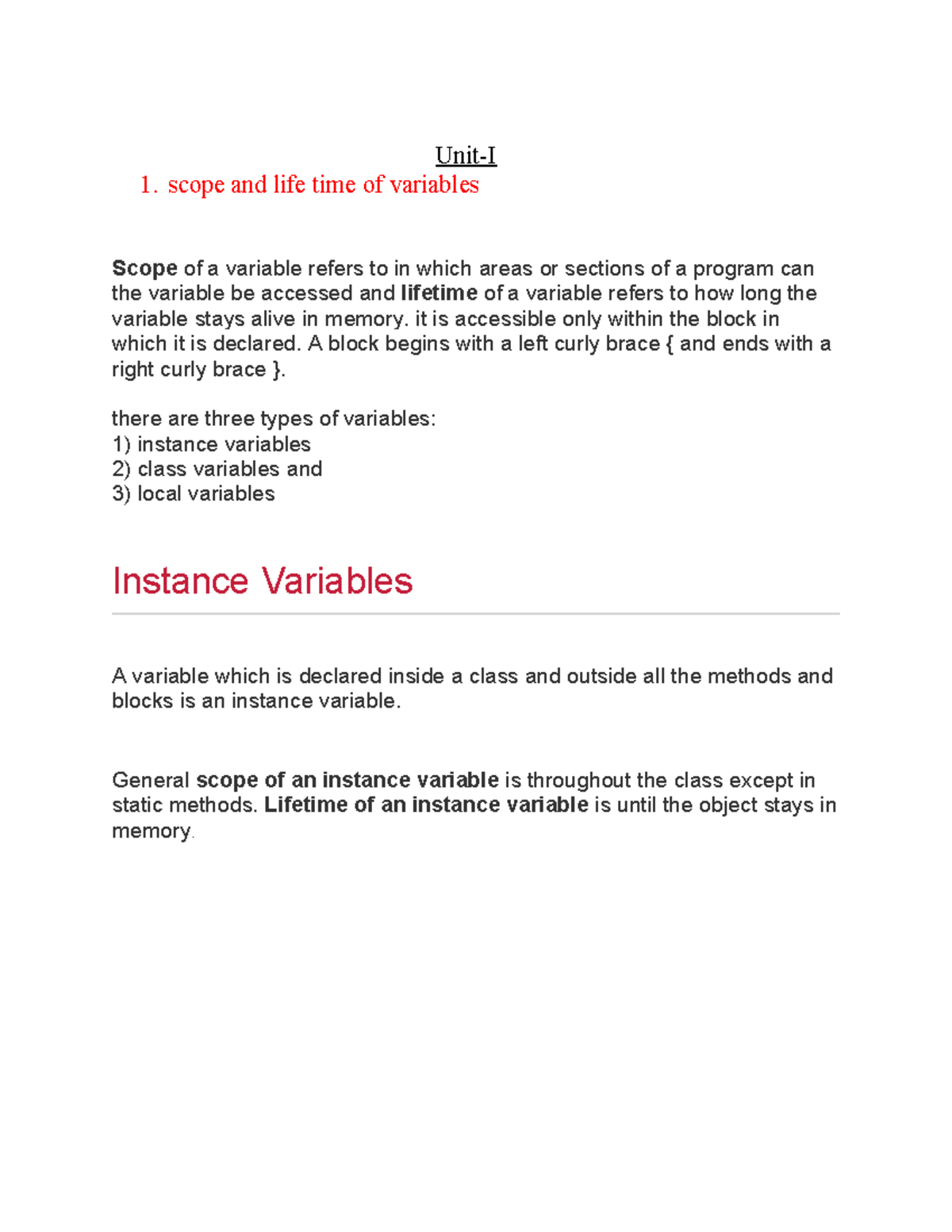 UNIT-I JAVA Notes - sagfdrgd - Unit-I 1. scope and life time of ...