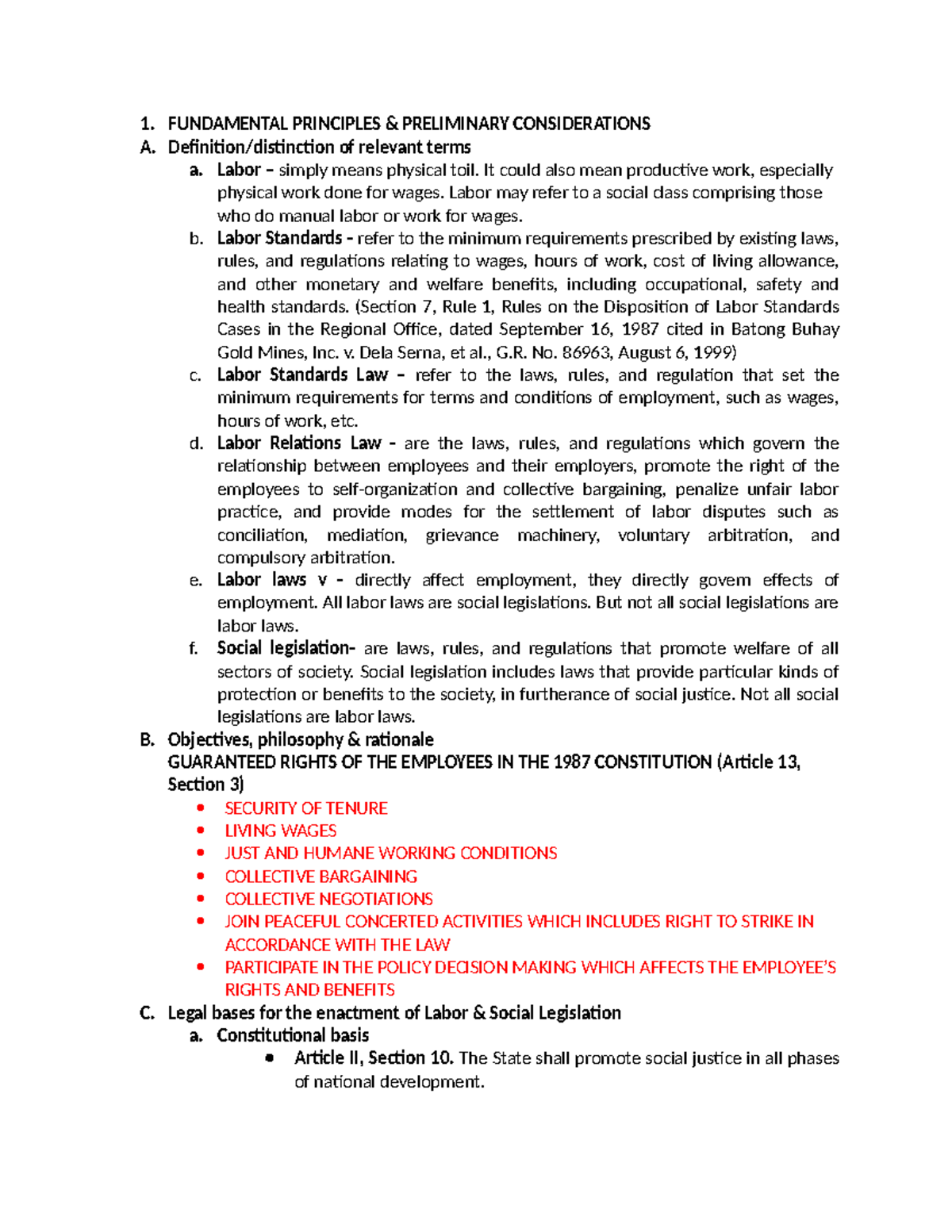 Outline FOR Labor - My personal notes - 1. FUNDAMENTAL PRINCIPLES ...