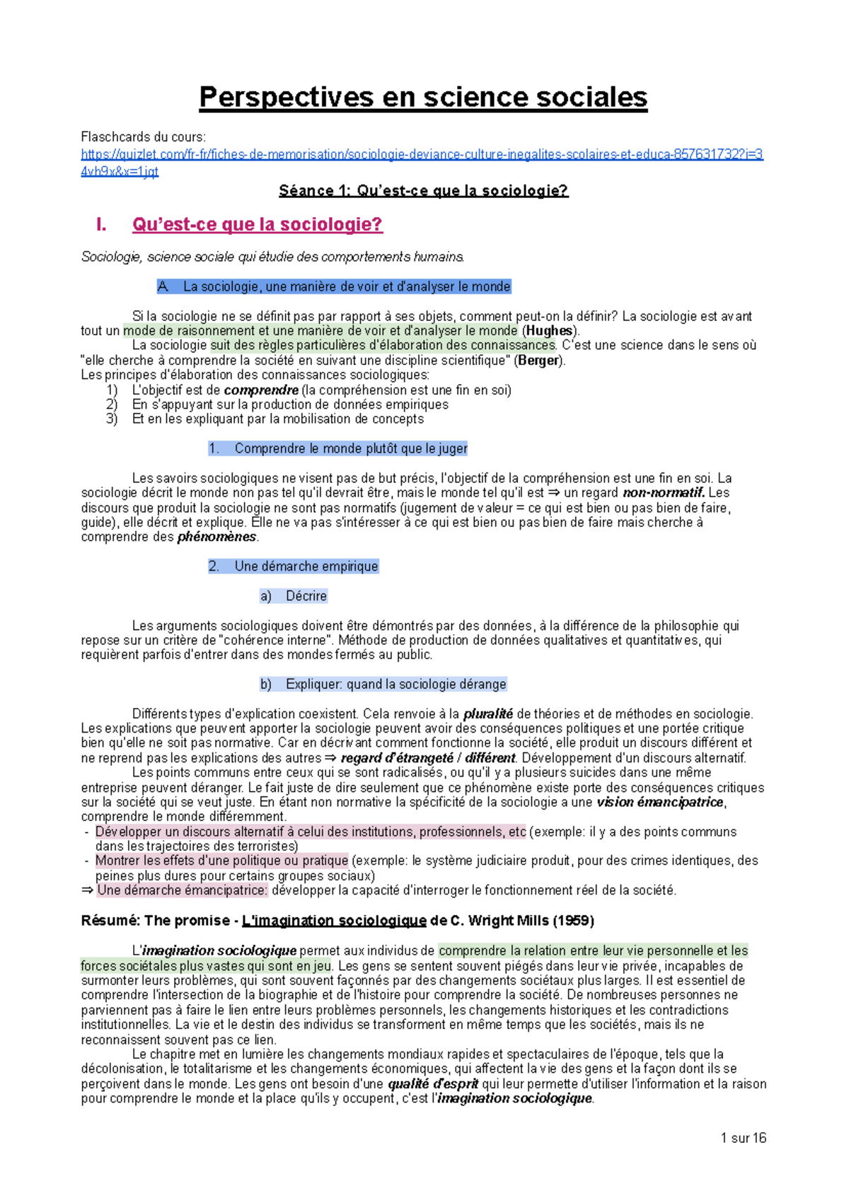 Perspectives en Sciences Sociales PSS : Cours et Concepts Clés - Studocu